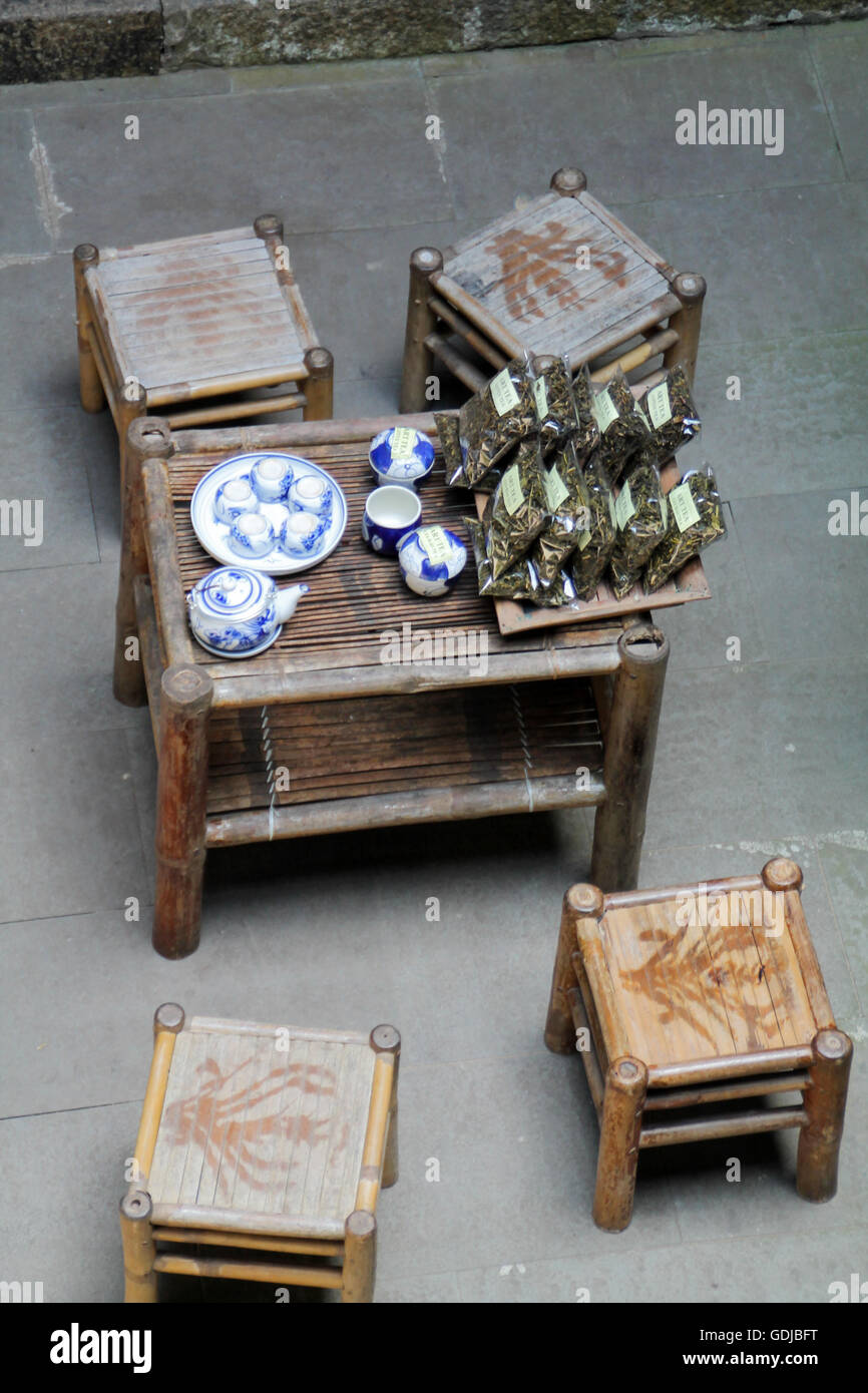 Traditional Vietnamese table and chairs ready for tea Stock Photo - Alamy