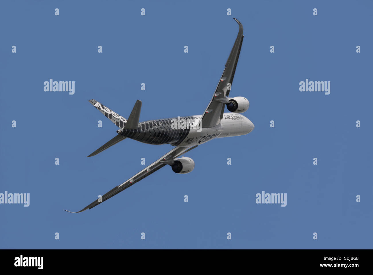 Airplane, in blue sky shot of Airbus A350 XWB, Farnborough Air Show ...