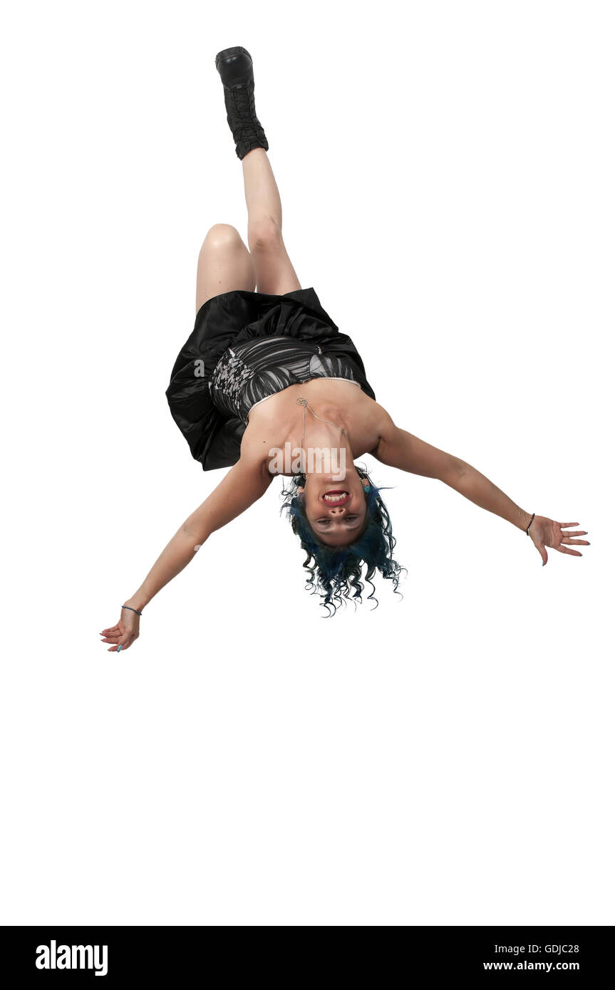 Beautiful woman balancing or floating upside down Stock Photo - Alamy