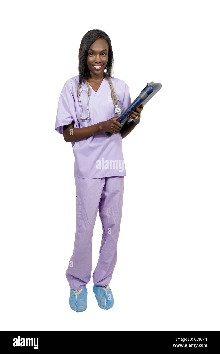 Beautiful young woman doctor or nurse holding a patient record Stock ...