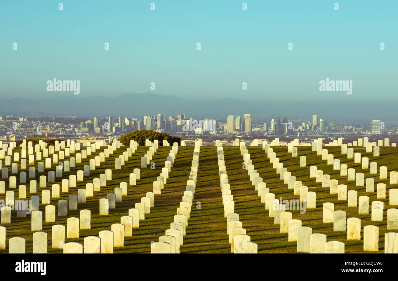 Fort Rosecrans National Cemetery, skyline. San Diego, California Stock ...