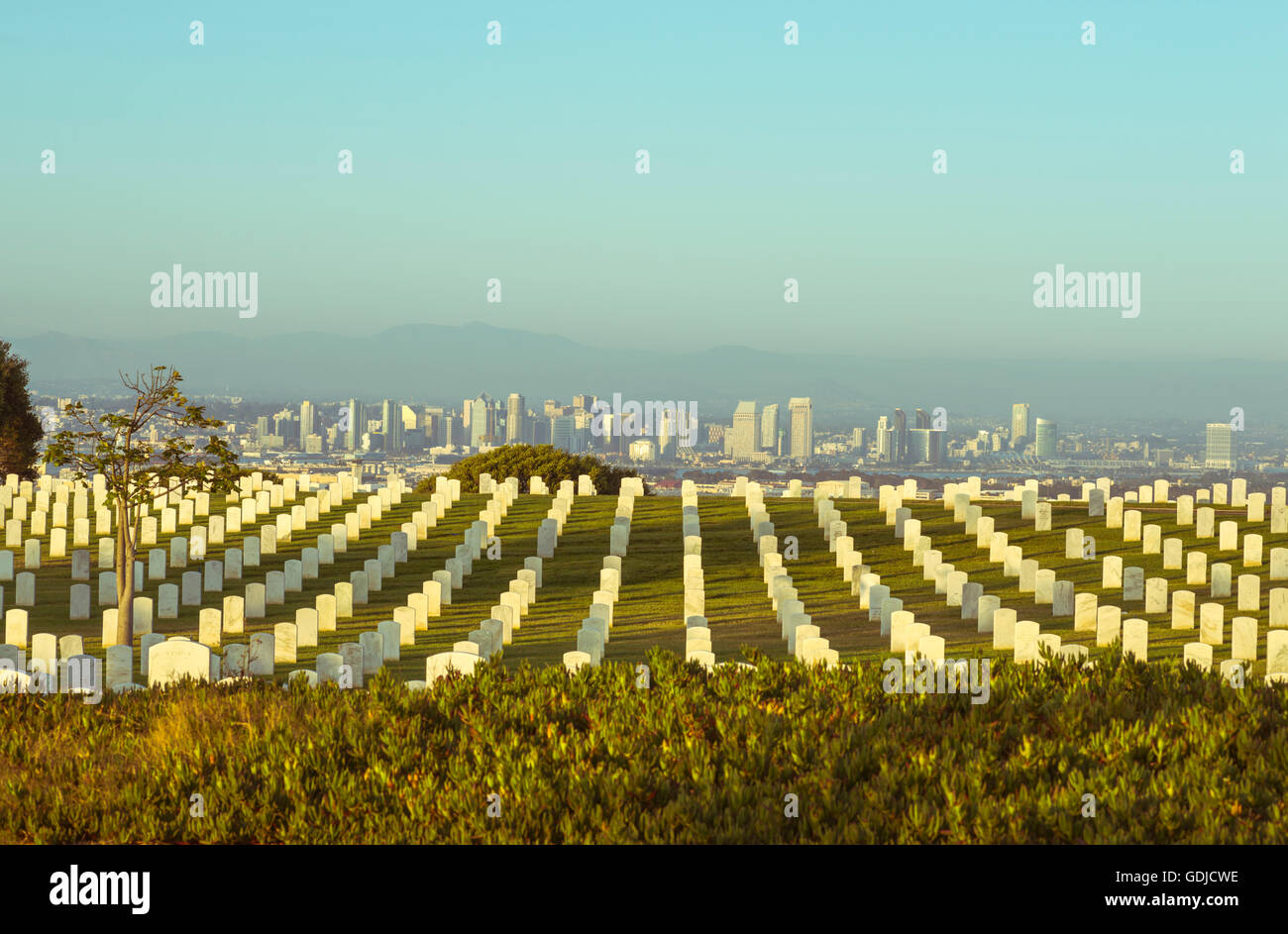 Fort Rosecrans National Cemetery, skyline. San Diego, California Stock ...
