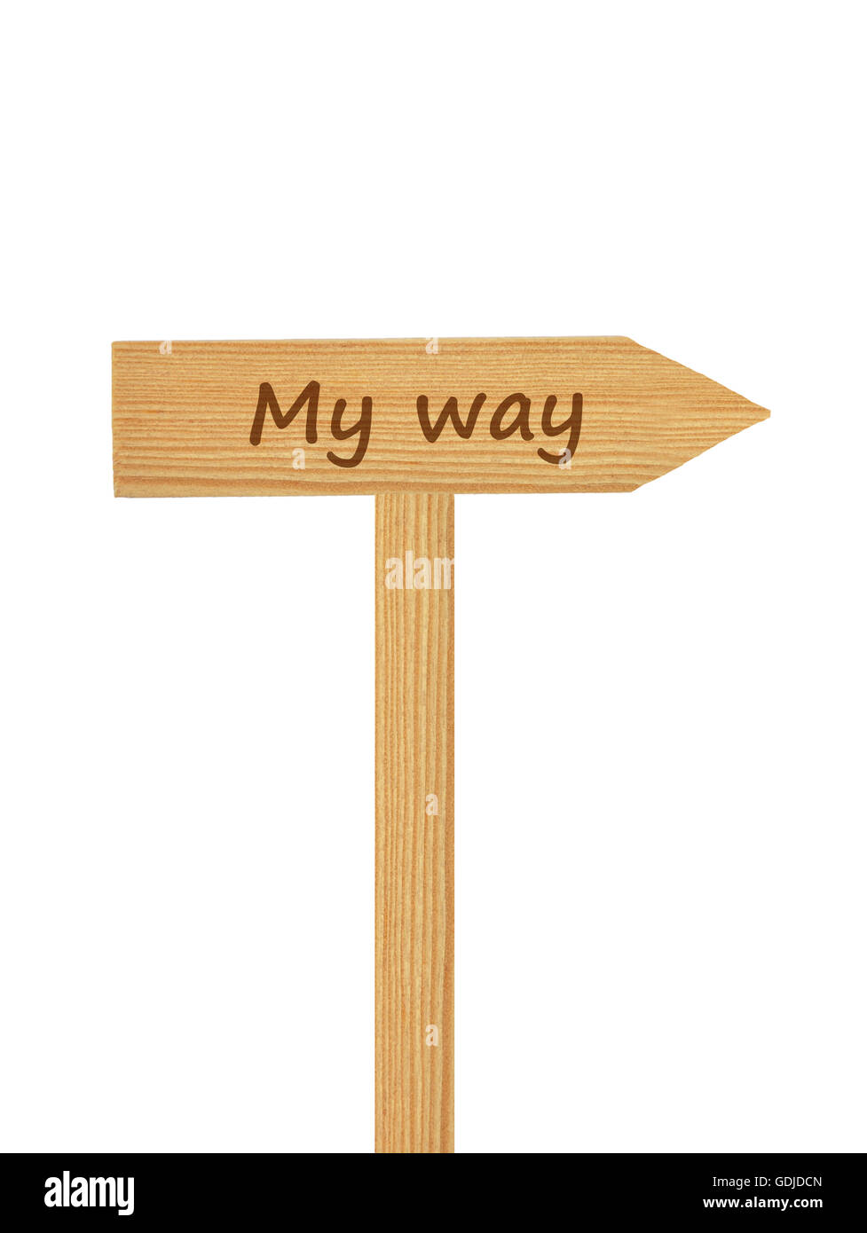 Wooden direction arrow on timber needle Stock Photo - Alamy