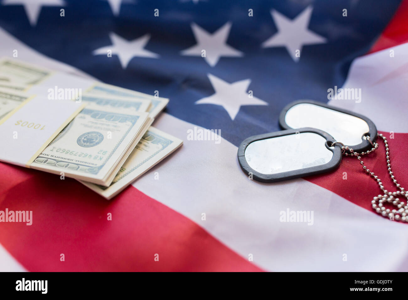 american flag, dollar money and military badges Stock Photo - Alamy