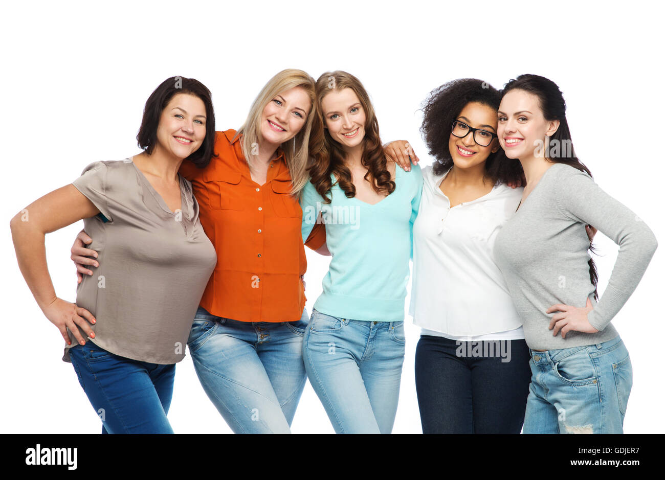group of happy different women in casual clothes Stock Photo - Alamy