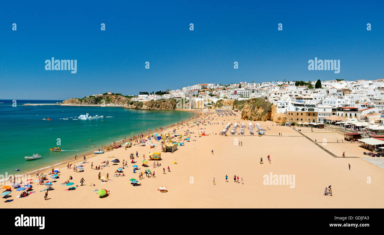 Portugal, The Algarve, Albufeira beach and town in summer Stock Photo ...