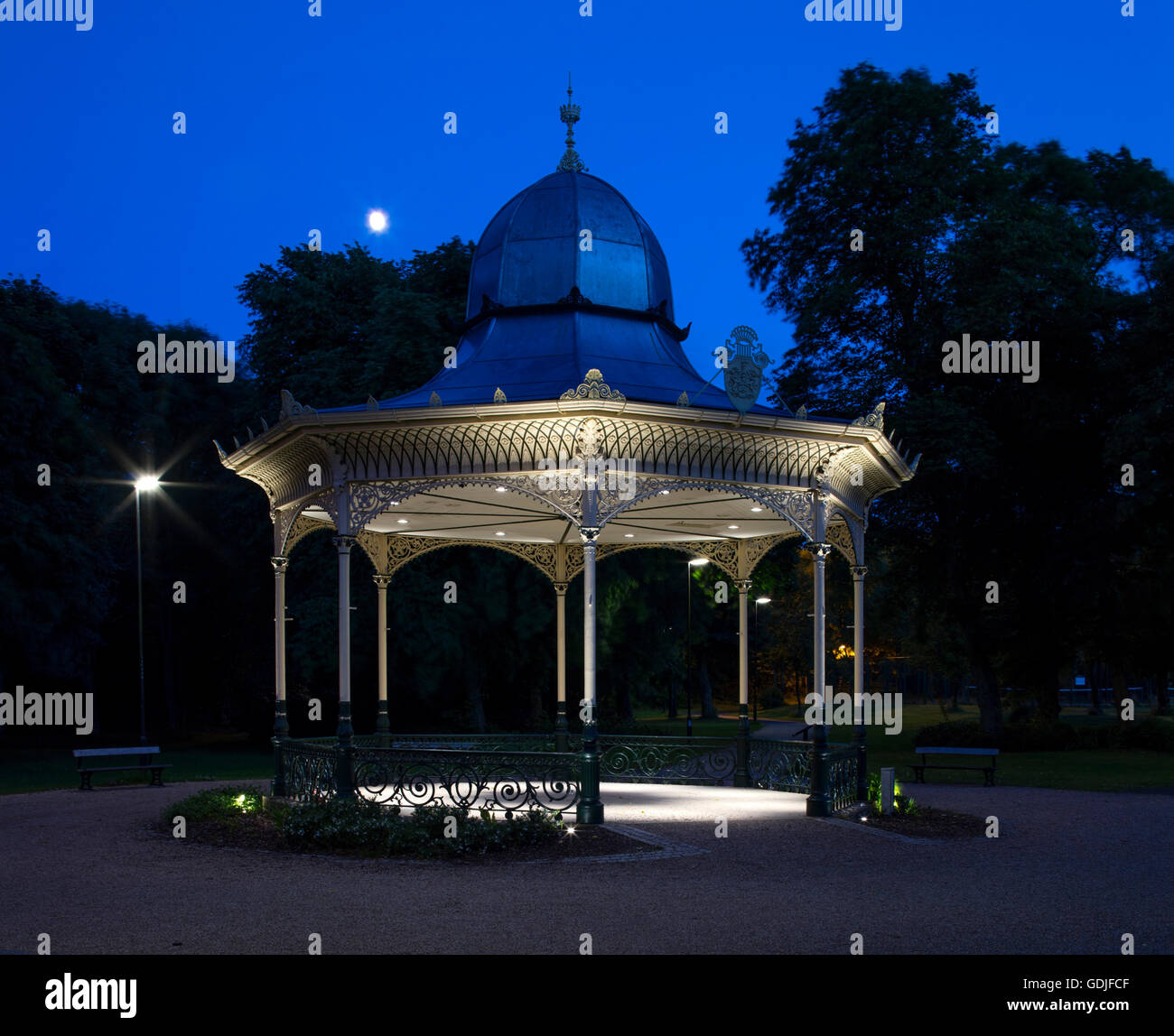 The bandstand at night in Exhibition Park, Newcastle upon Tyne, Tyne ...