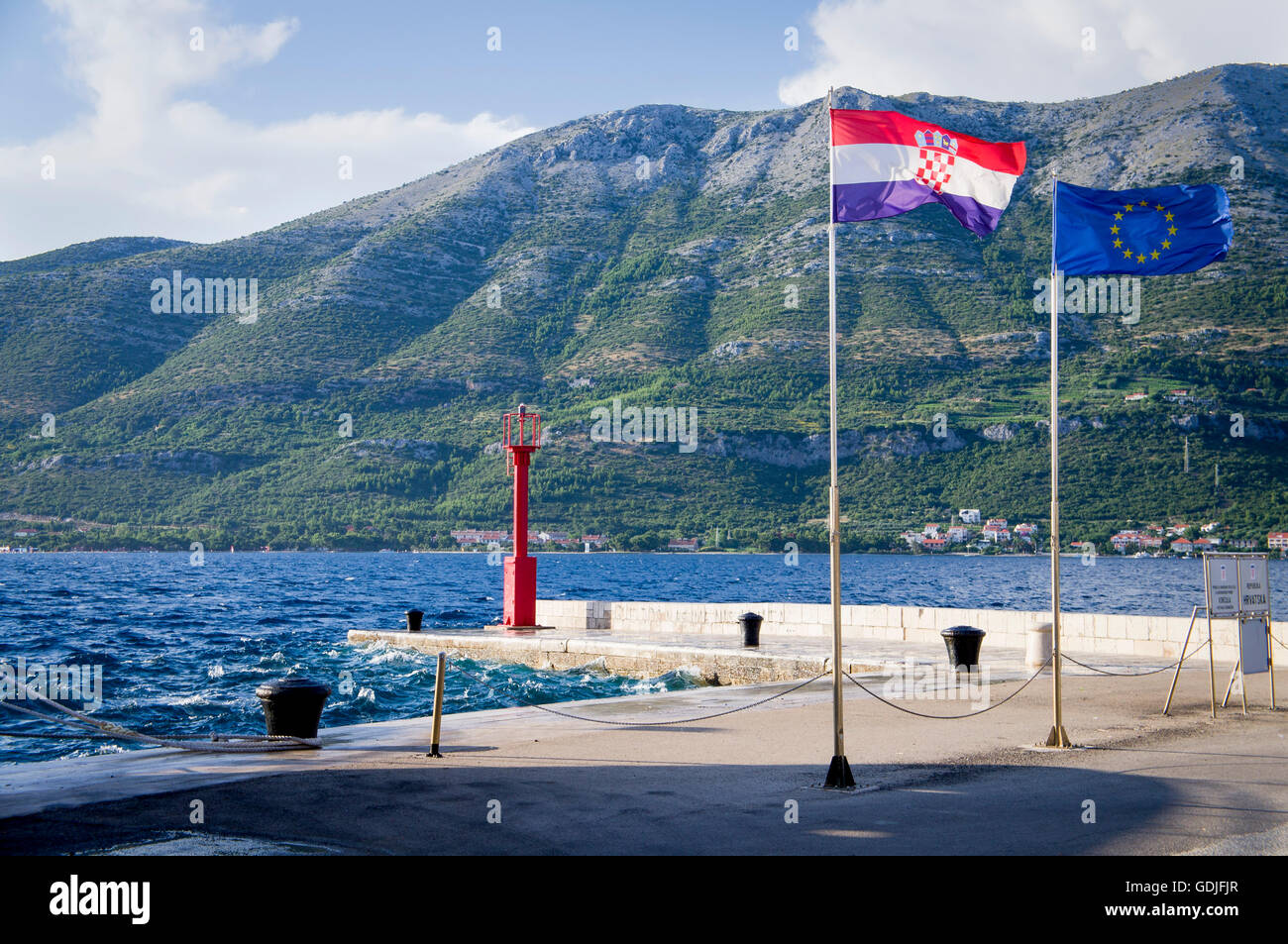 Croatian and European Union flag, EU, red lighthouse Stock Photo - Alamy