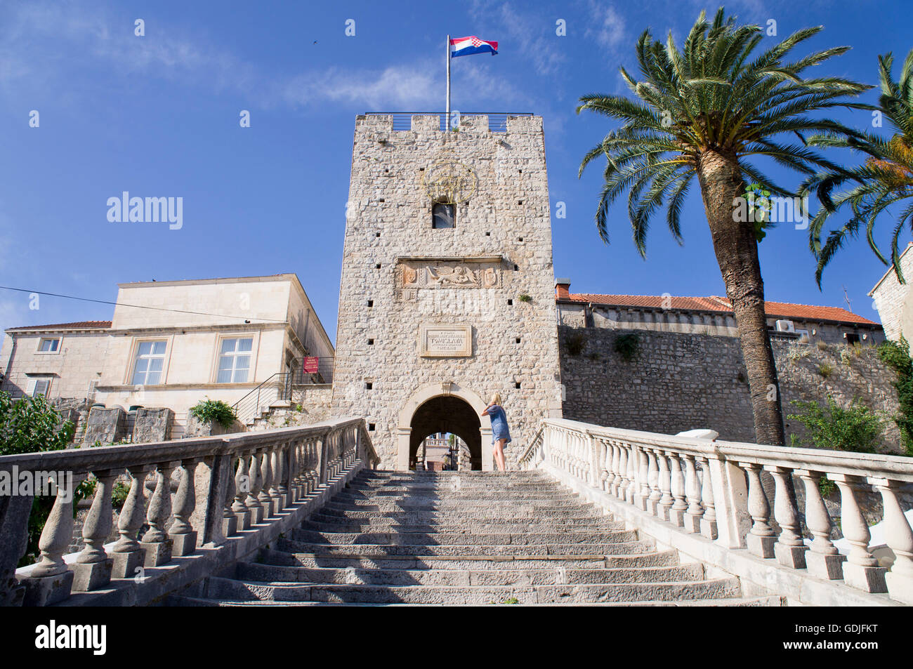 Land Gate, Veliki Revelin Tower, Korcula old town, Korcula island Stock ...
