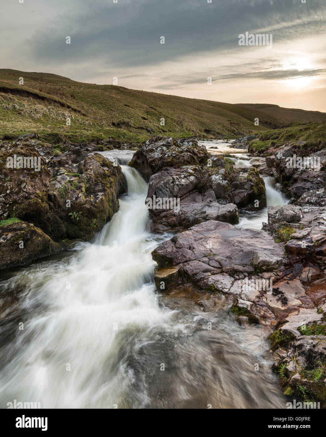River Coquet waterfall near Shillmoor, Northumberland, England Stock ...