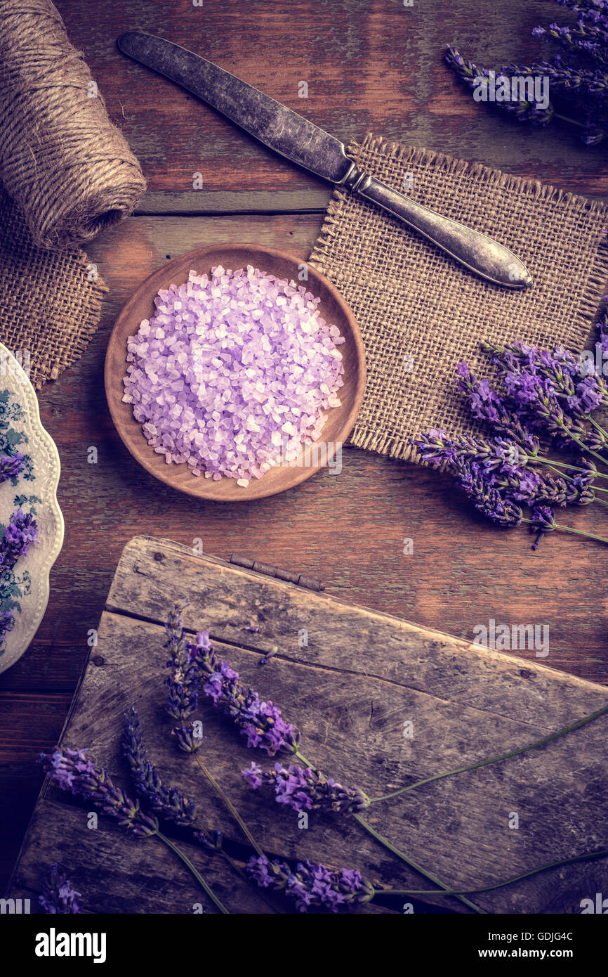 Top view of heap of violet bath salt Stock Photo - Alamy