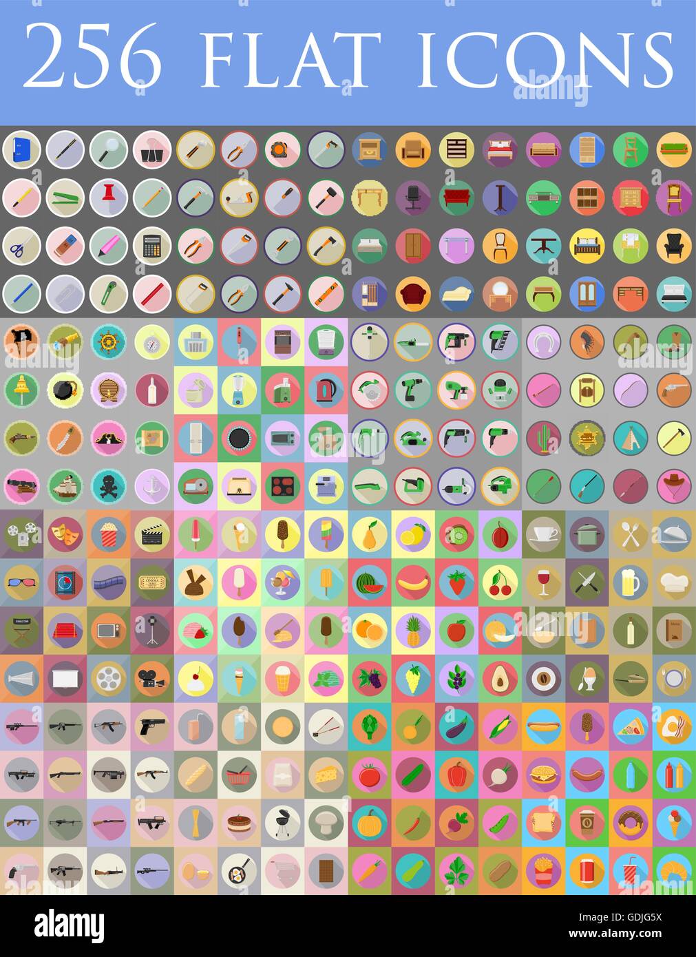 diverse set of flat icons vector illustration isolated on background ...