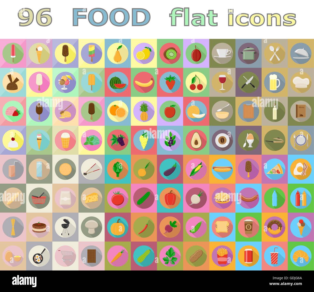 food flat icons vector illustration isolated on background Stock Vector ...