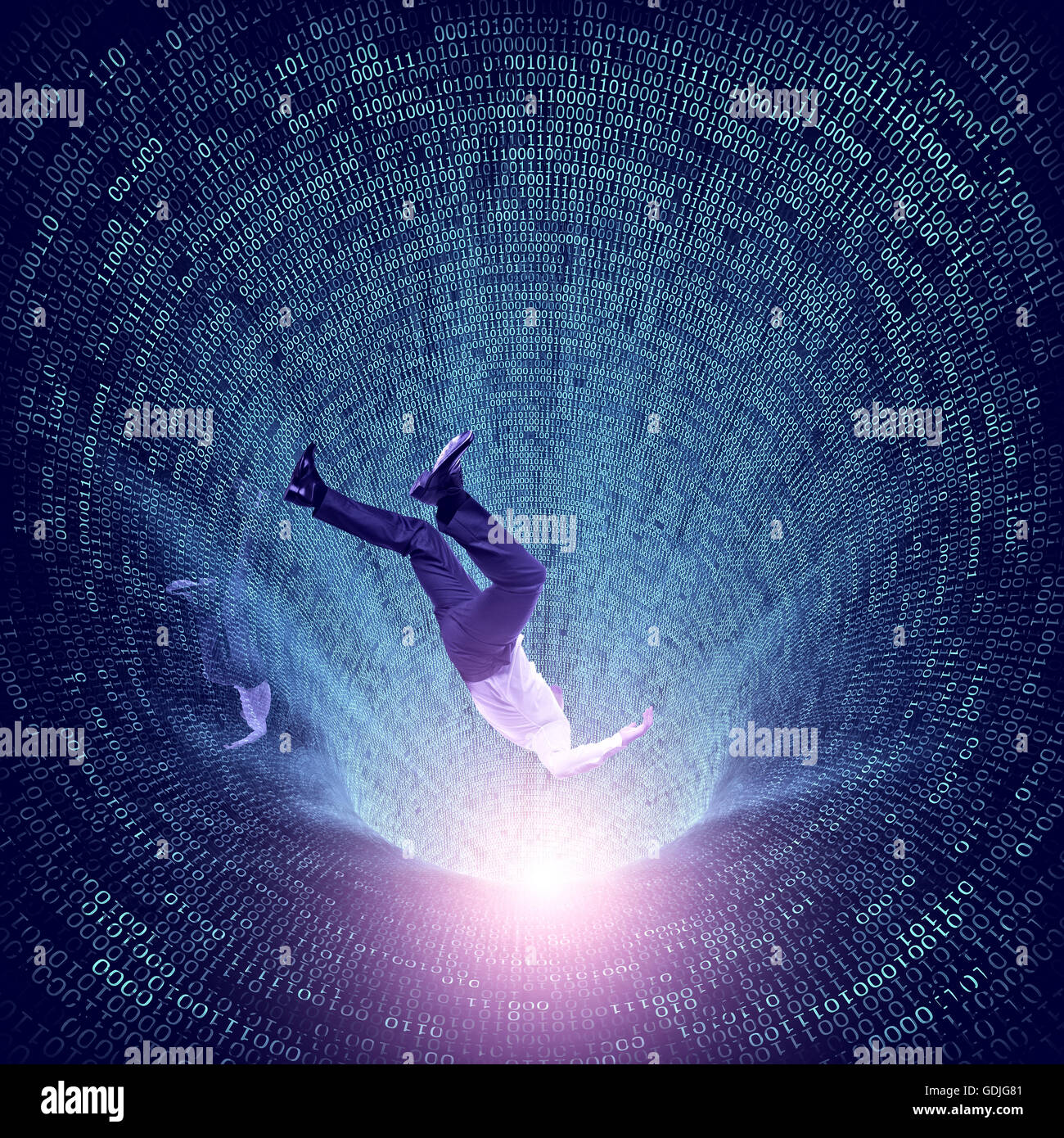 classic binary code 3d background and falling man Stock Photo - Alamy