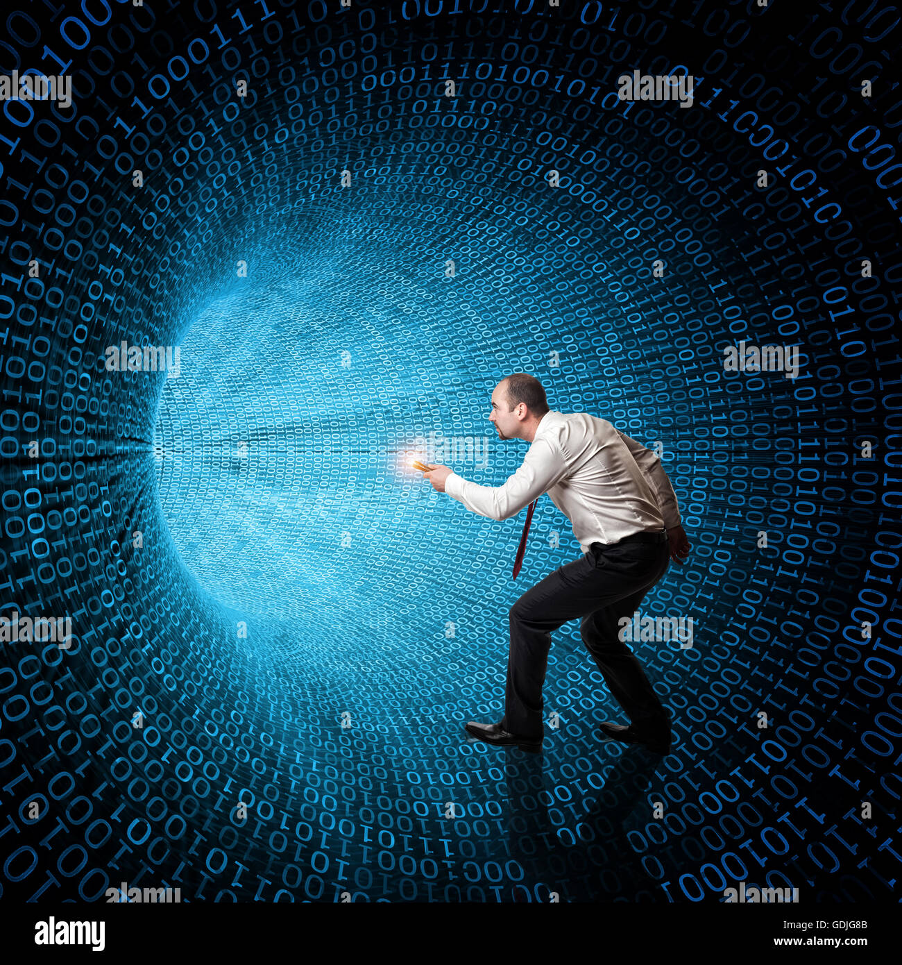 classic binary code 3d background and man with flashlight Stock Photo ...