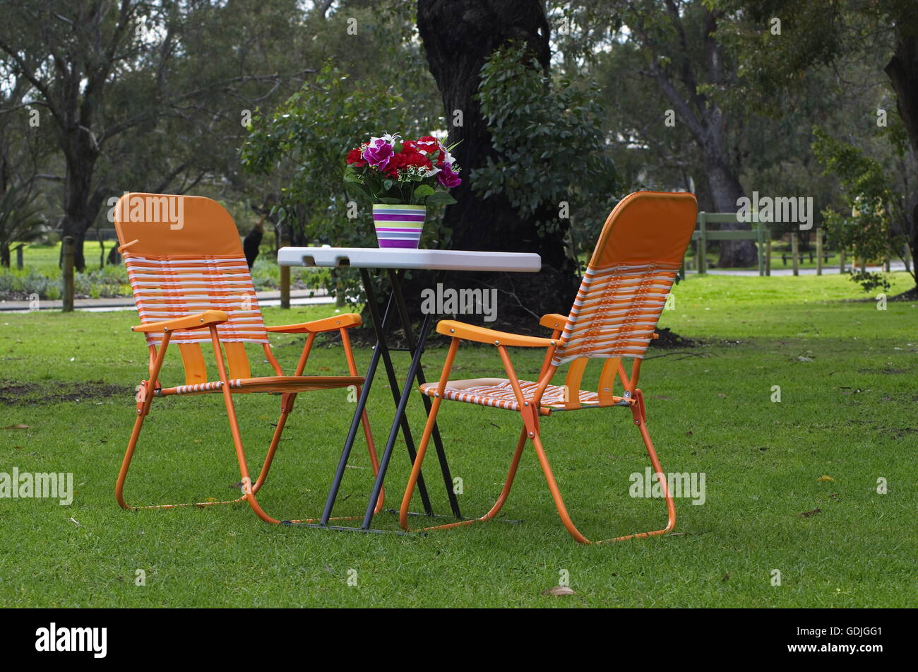 Table setting in a Park Stock Photo - Alamy
