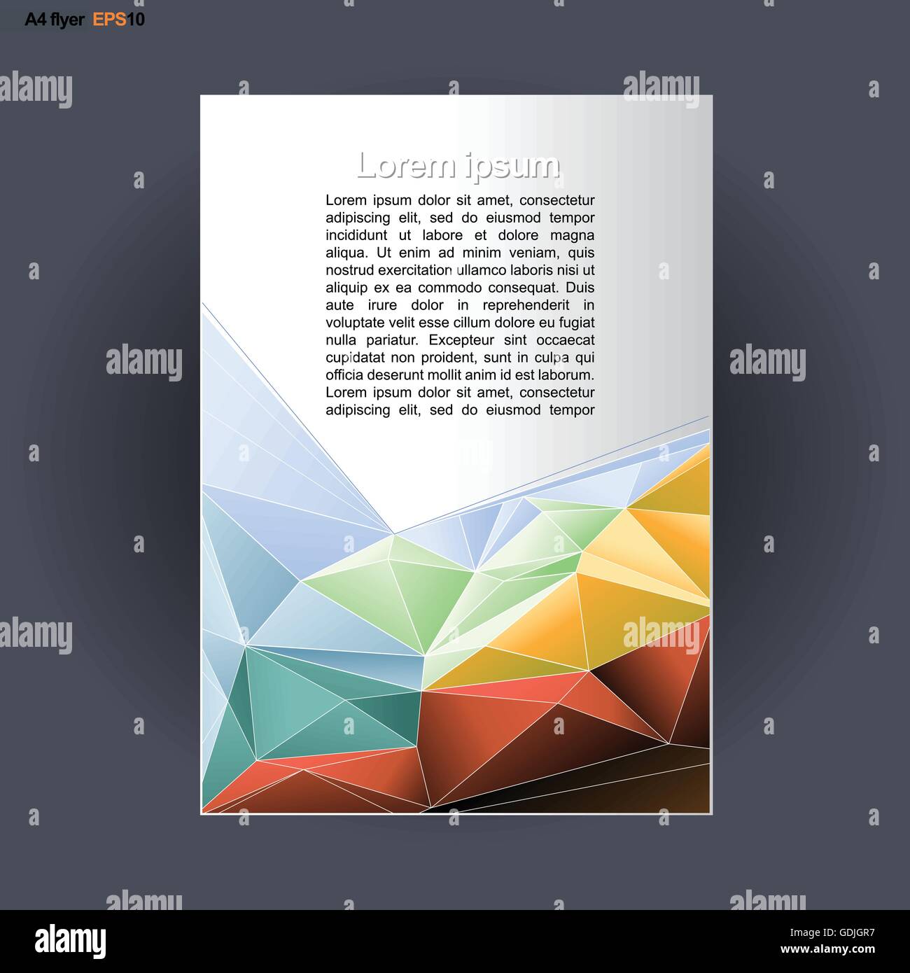 Abstract print A4 design with colored triangles, for flyers, banners or ...