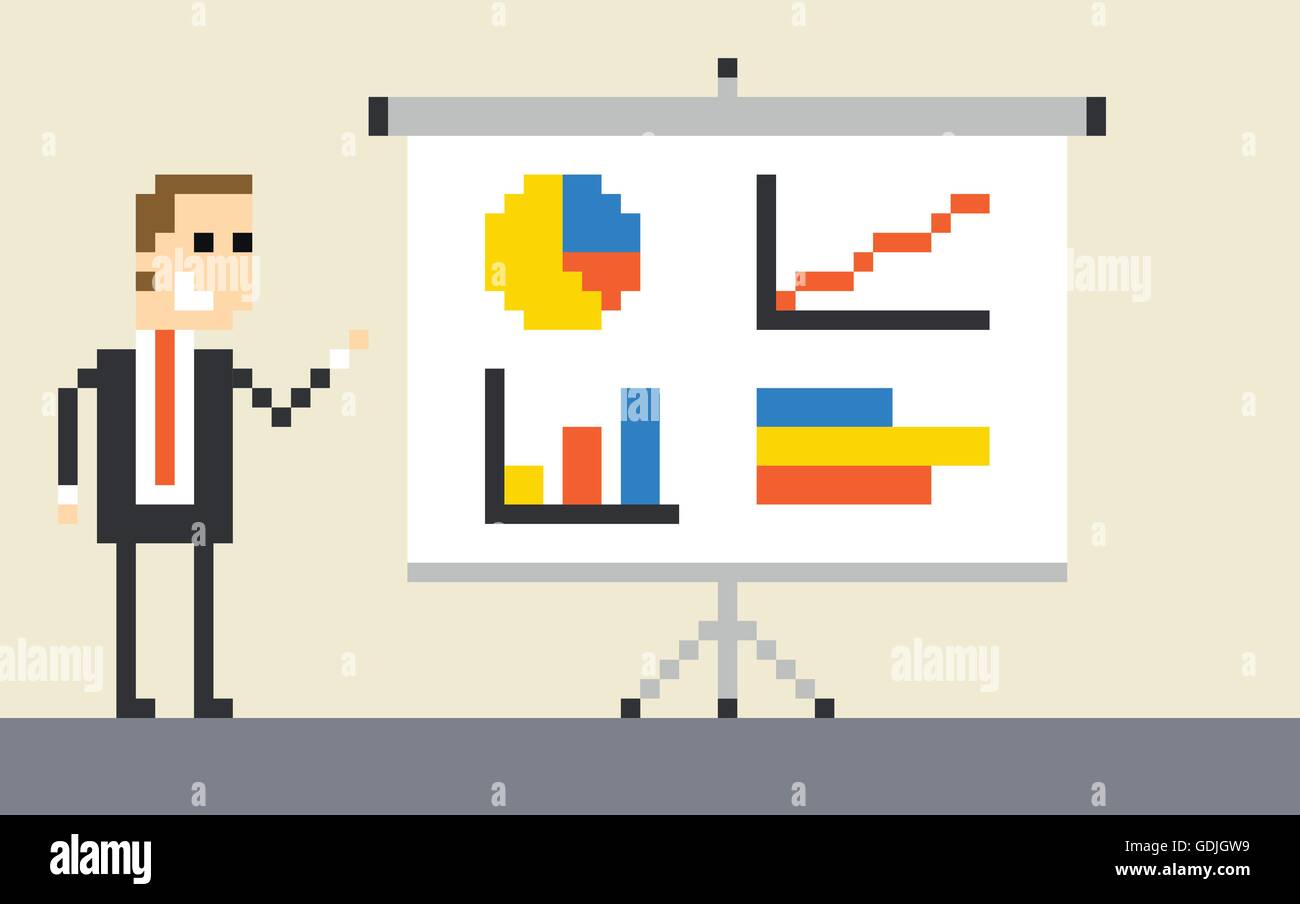 Pixel Art Image Of Businessman Giving Presentation Stock Vector Image ...