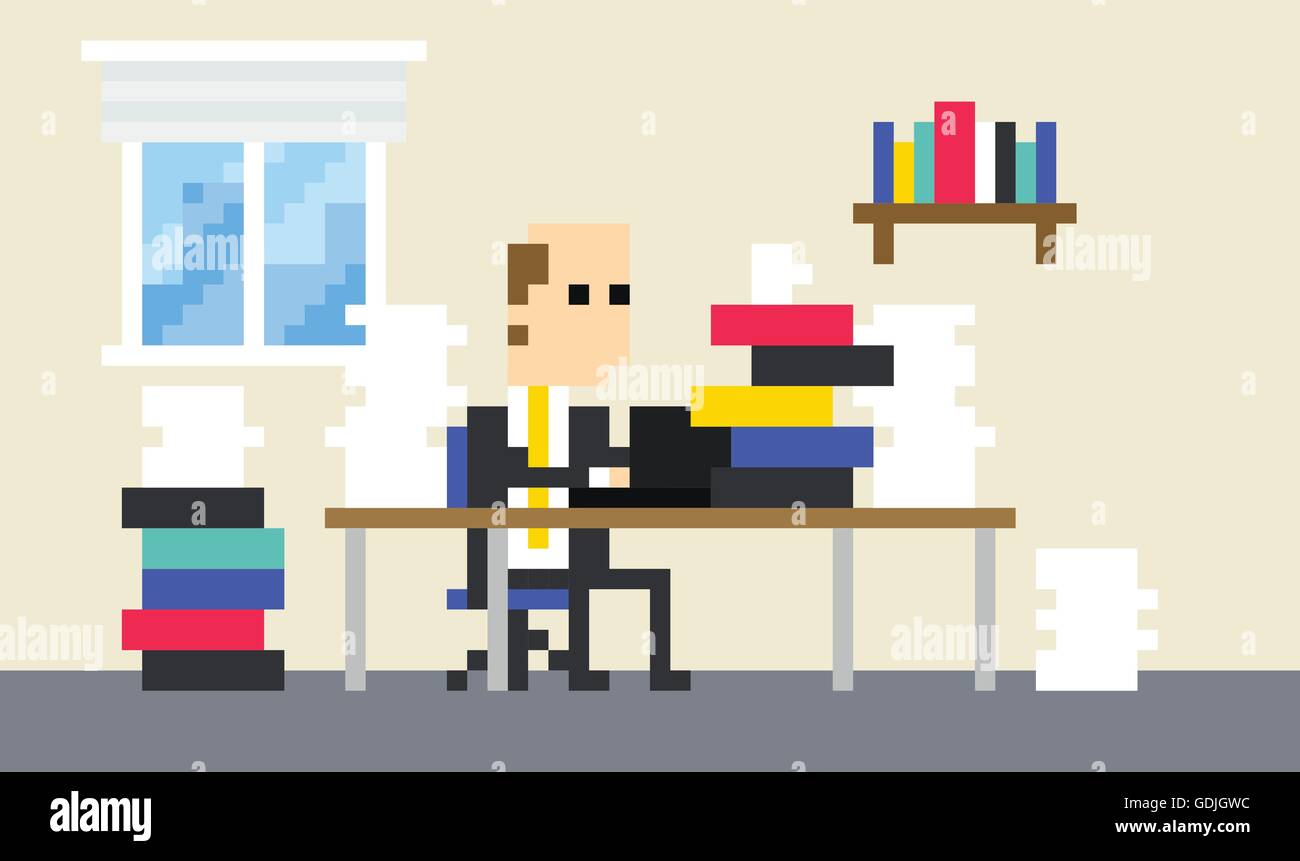 Pixel Art Image Of Businessman Working At Desk Stock Vector Image & Art ...