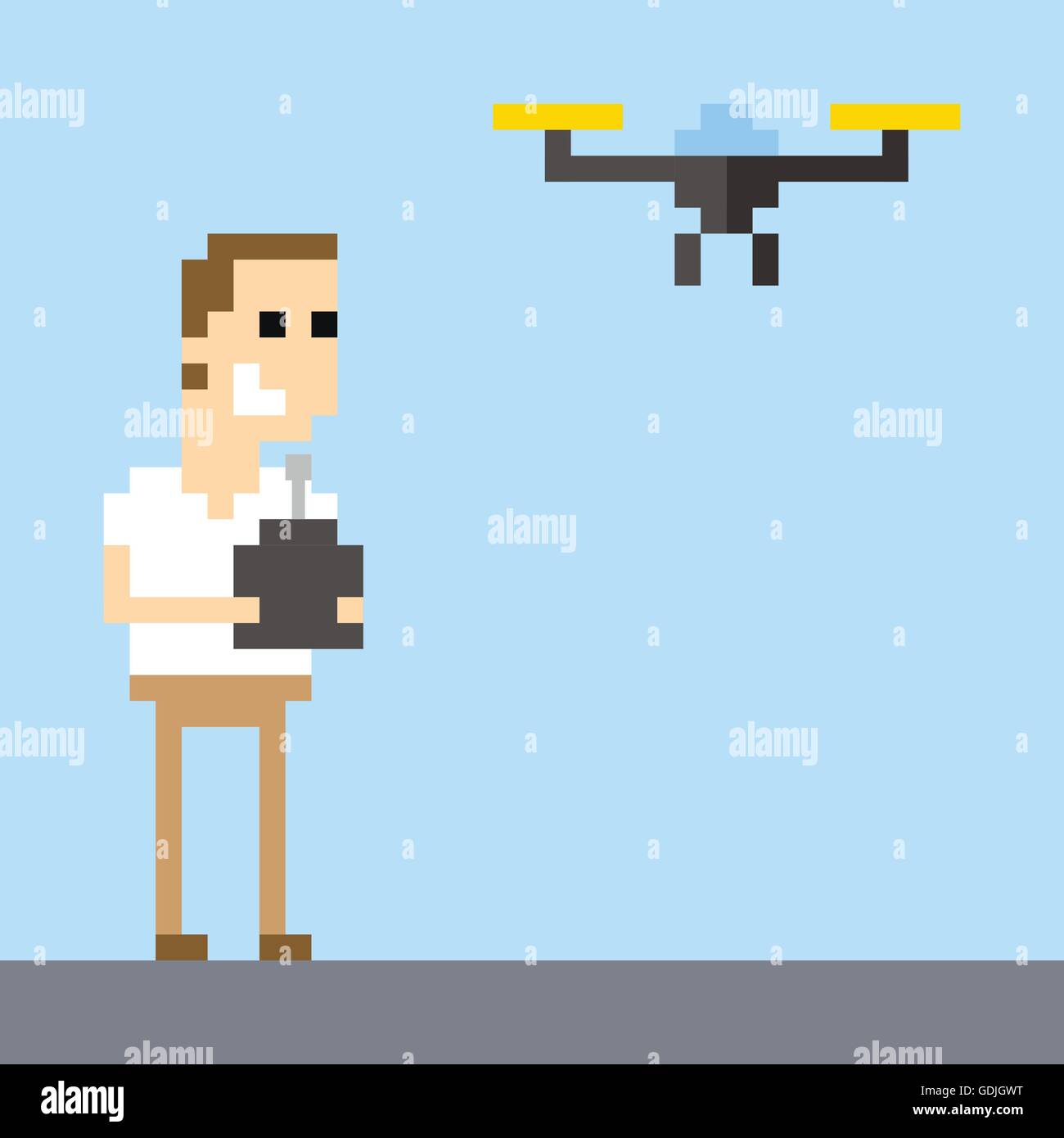 Pixel Art Image Of Man Flying Drone Using Remote Control Stock Vector ...