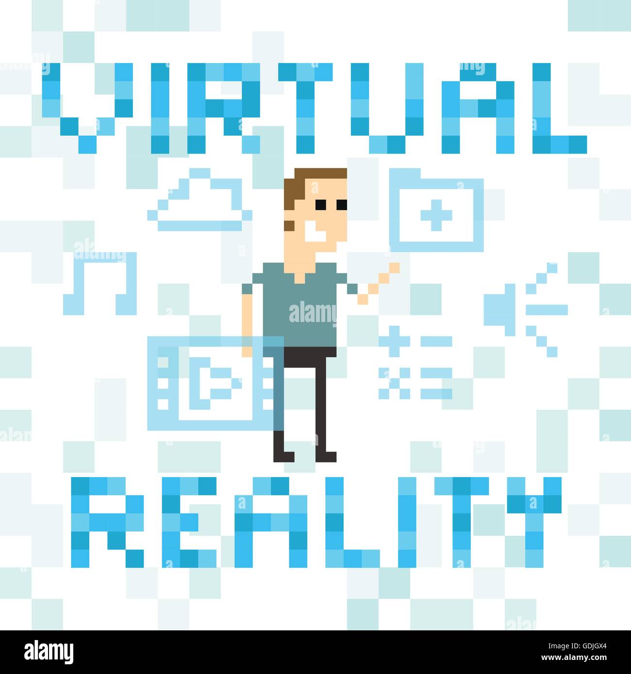 Pixel Art Image Of Man Amongst Virtual Reality Graphics Stock Vector ...