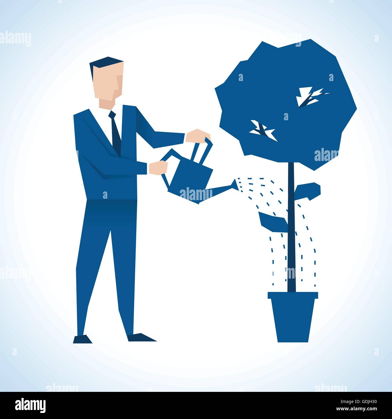 Illustration Of Businessman Watering Tree Growing In Pot Stock Vector ...
