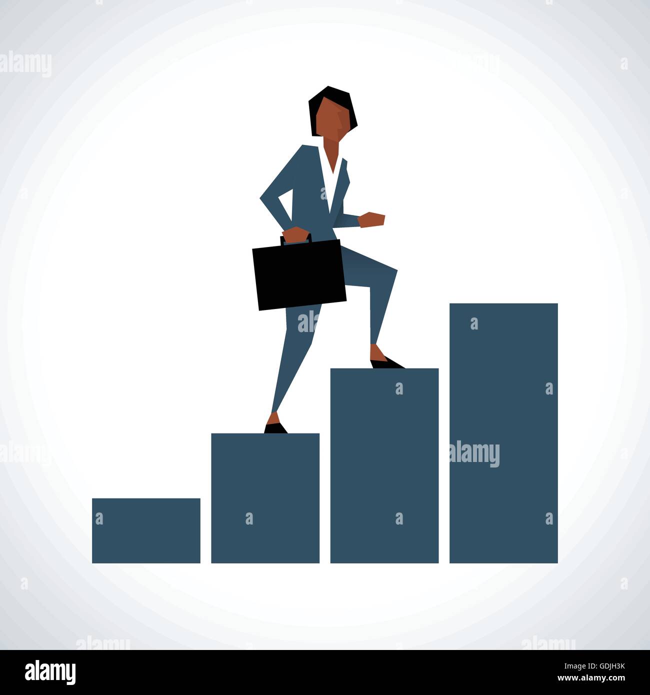 Illustration Of Businesswoman Walking Up Bar Chart Stock Vector Image ...