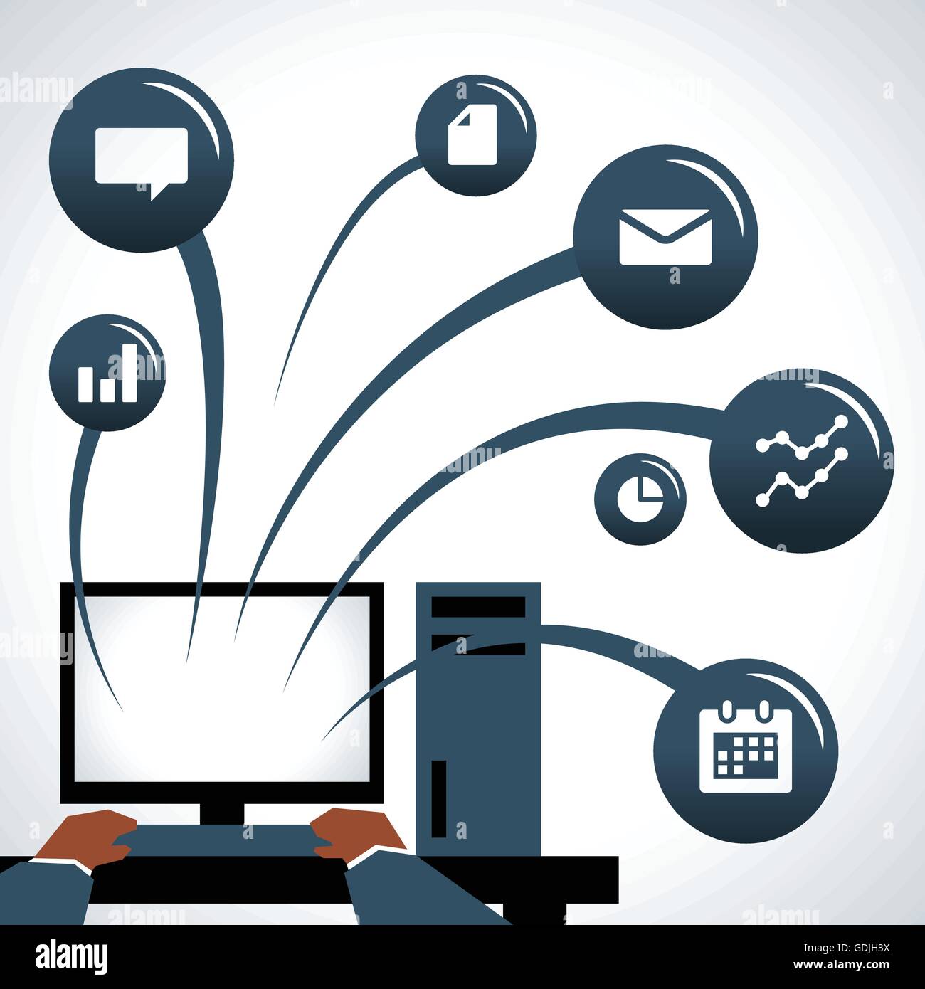 Illustration Of Businessman Using Computer With Icons Stock Vector ...