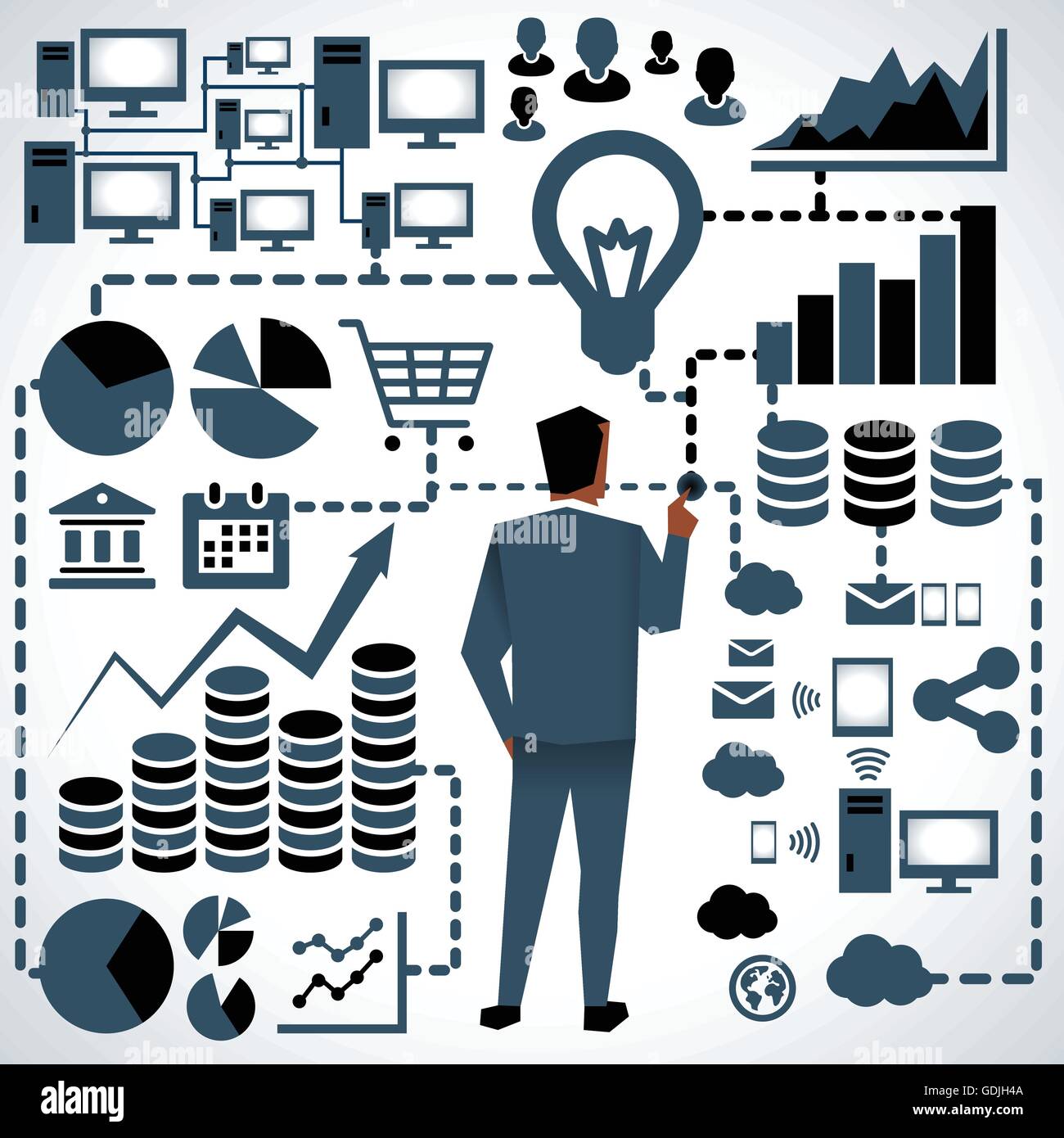 Illustration Of Businessman Surrounded By Business Graphics Stock ...