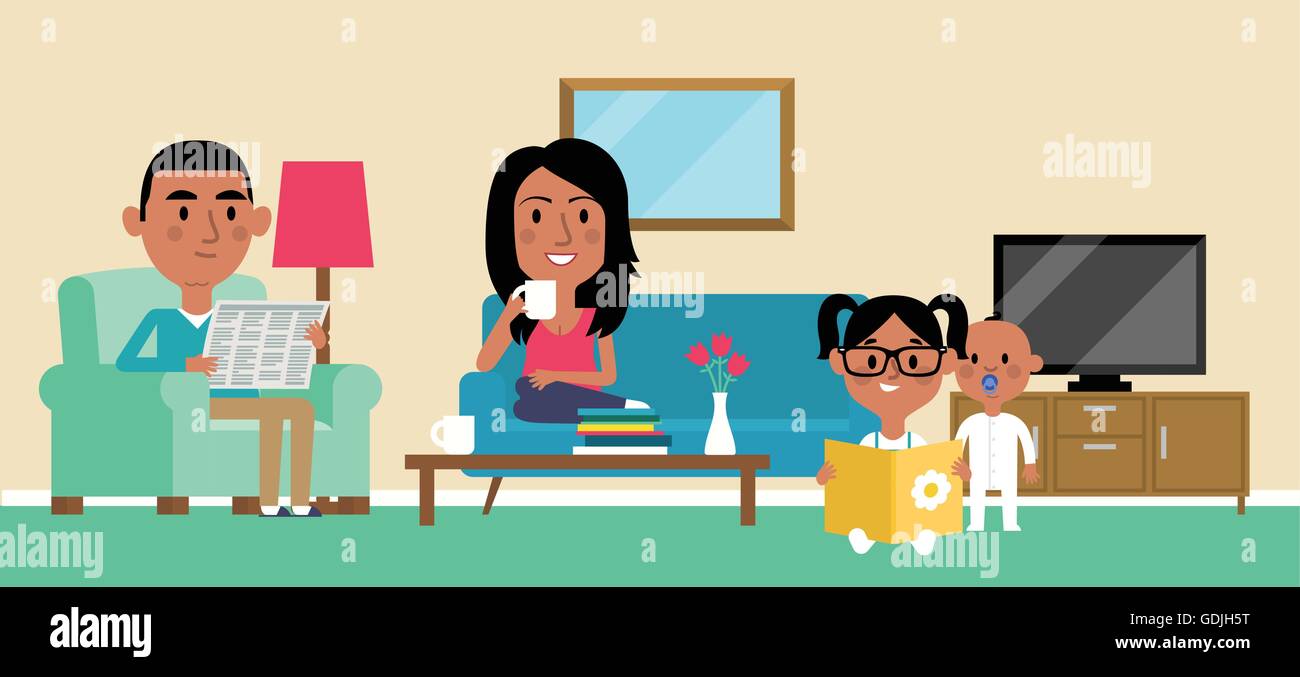 Illustration Of Family Relaxing At Home Together Stock Vector Image ...