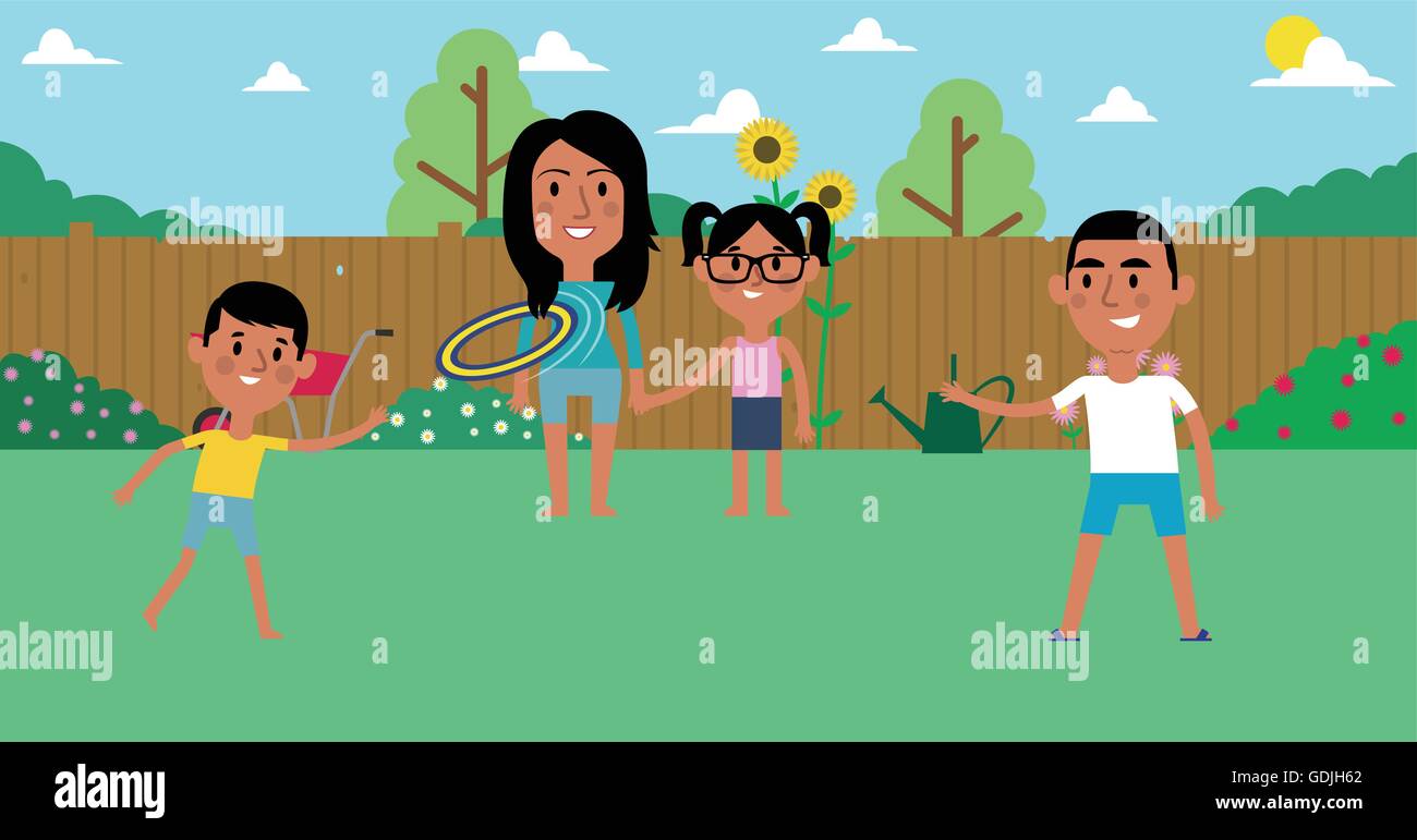 Illustration Of Family Playing With Frisbee In Garden Stock Vector ...