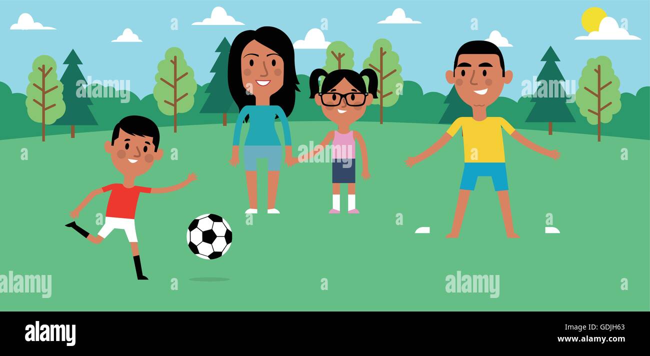 Illustration Of Family Playing Soccer In Park Together Stock Vector ...