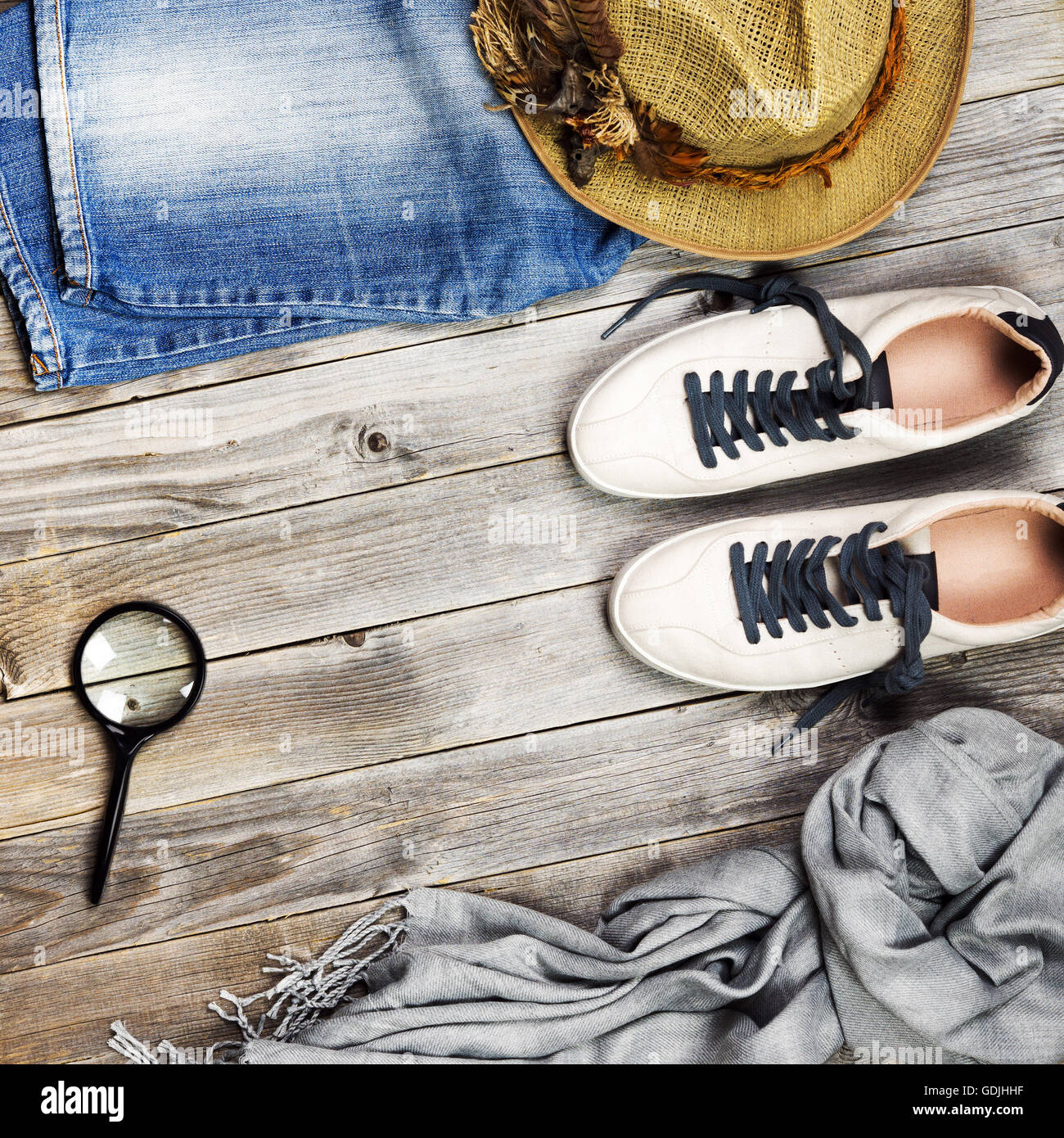 Flat lay jeans hi-res stock photography and images - Alamy
