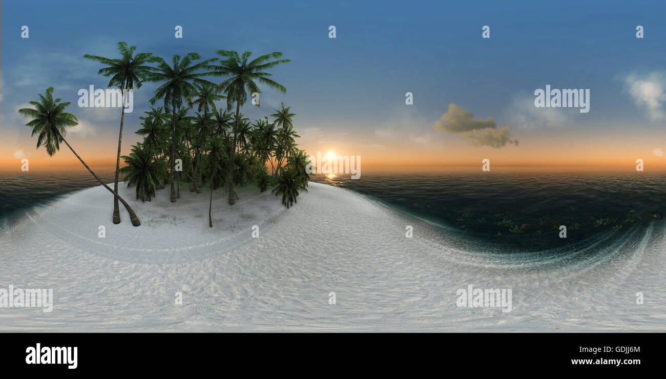 panorama 360, sea, tropical island, palm trees, sun Stock Photo - Alamy