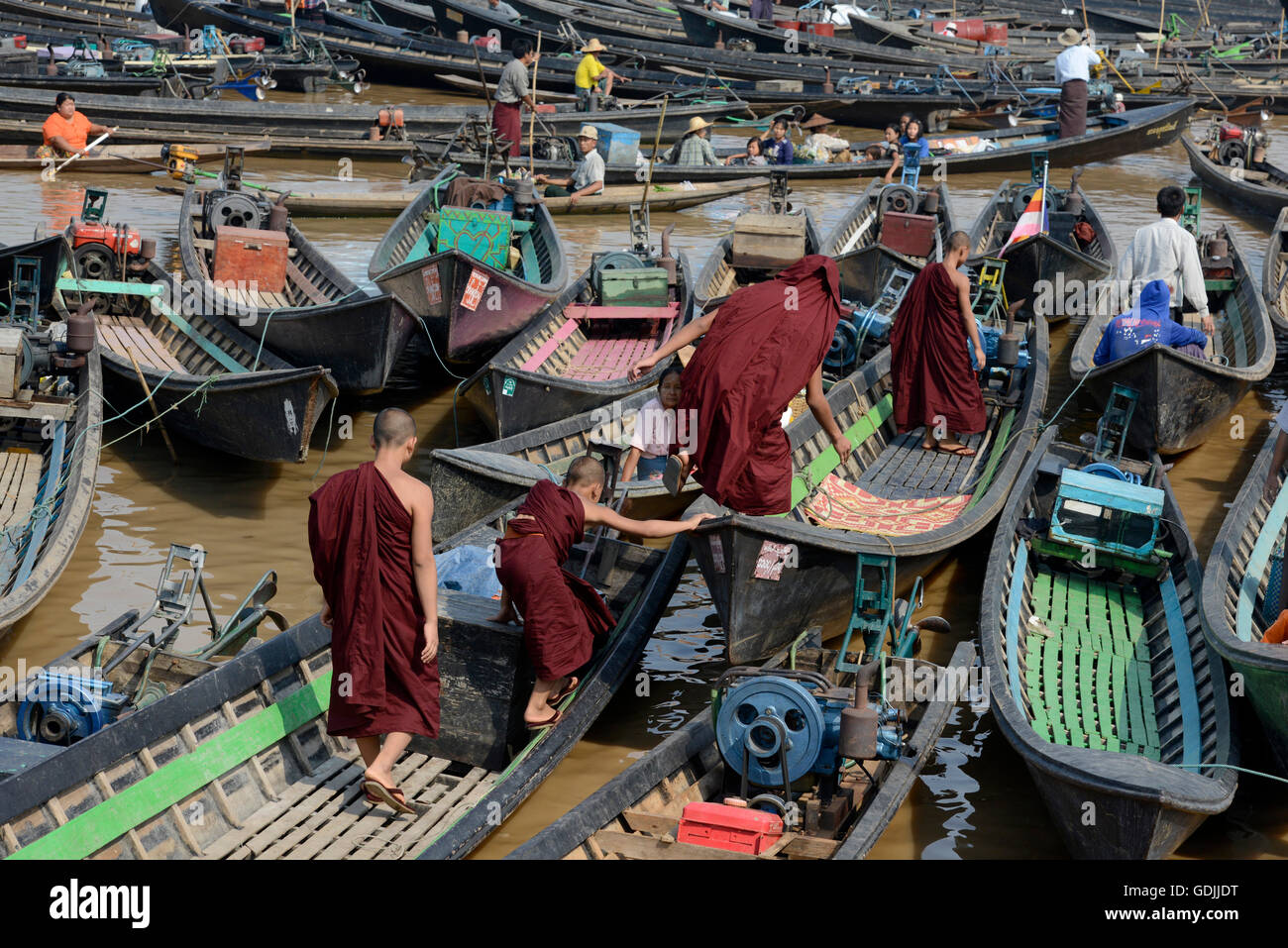 the Boat harbour at the Village of Phaung Daw Oo at the Inle Lake in ...