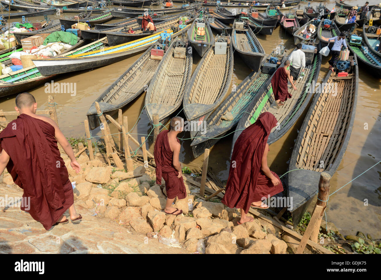 the Boat Harbour at the Village of Phaung Daw Oo at the Inle Lake in ...