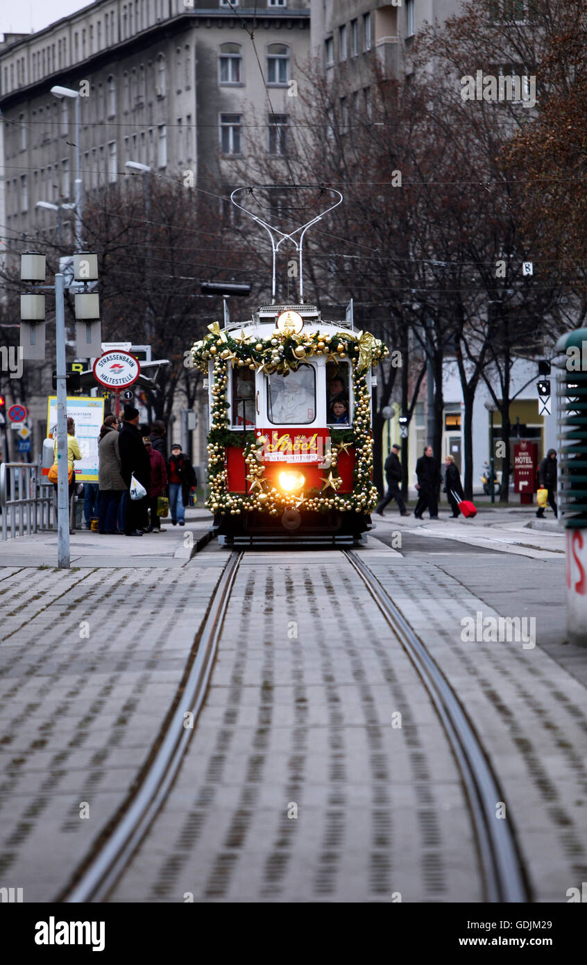 Specially decorated Christmas tram ride through the streets of Vienna ...