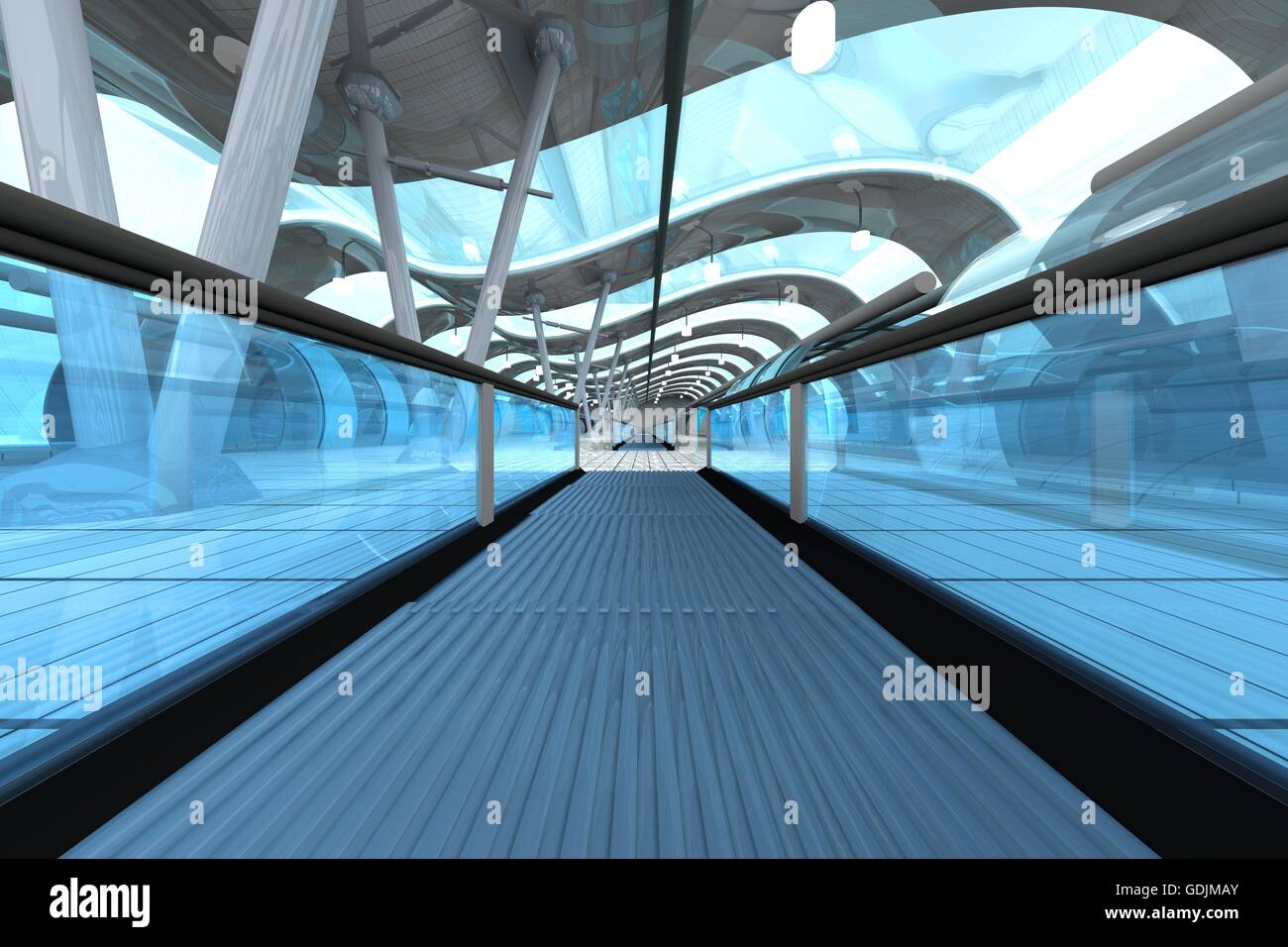 A futuristic subway or train station. 3D architecture visualization ...