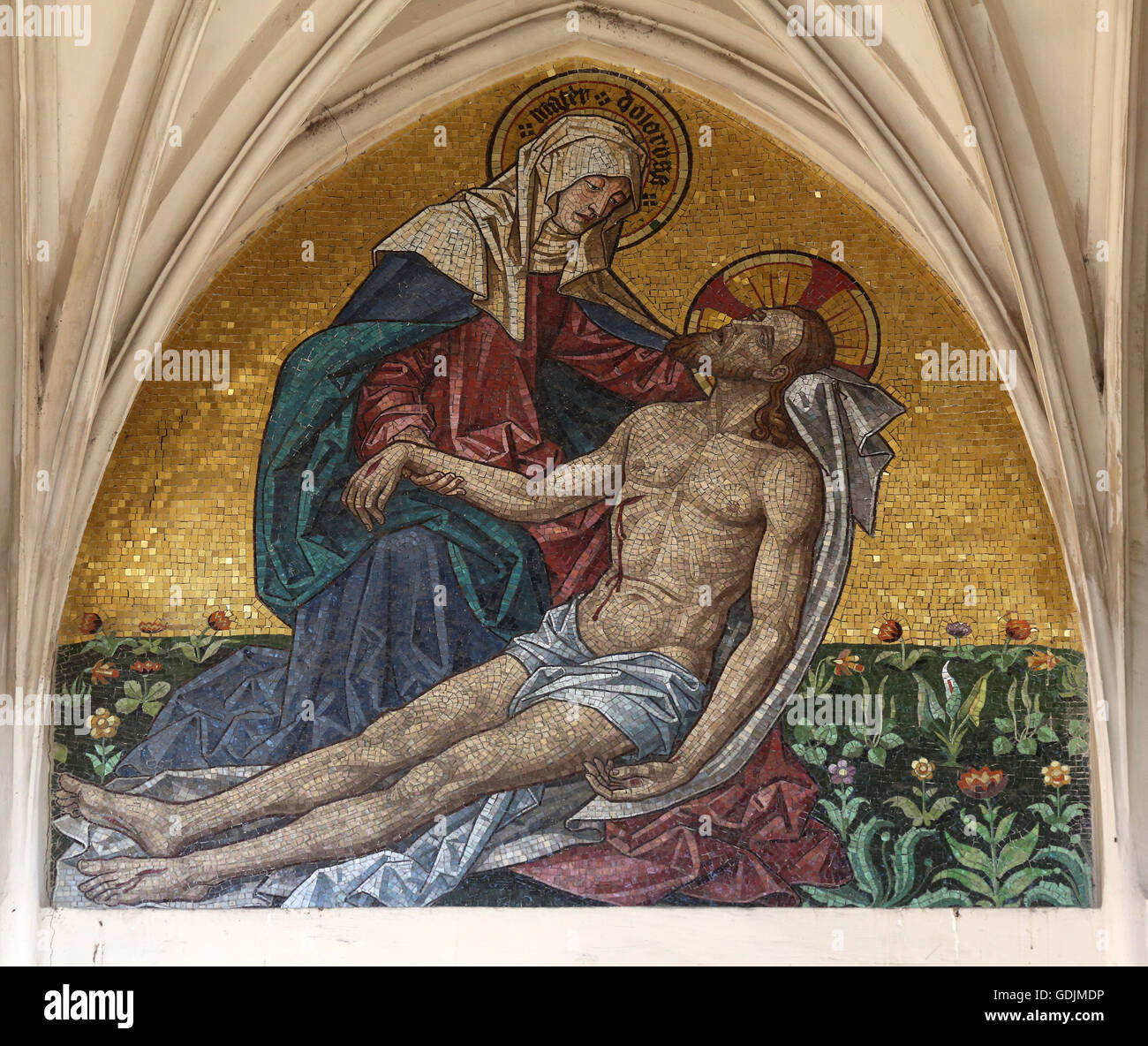 Mosaic of pieta from main portal of gothic church Maria am Gestade in ...
