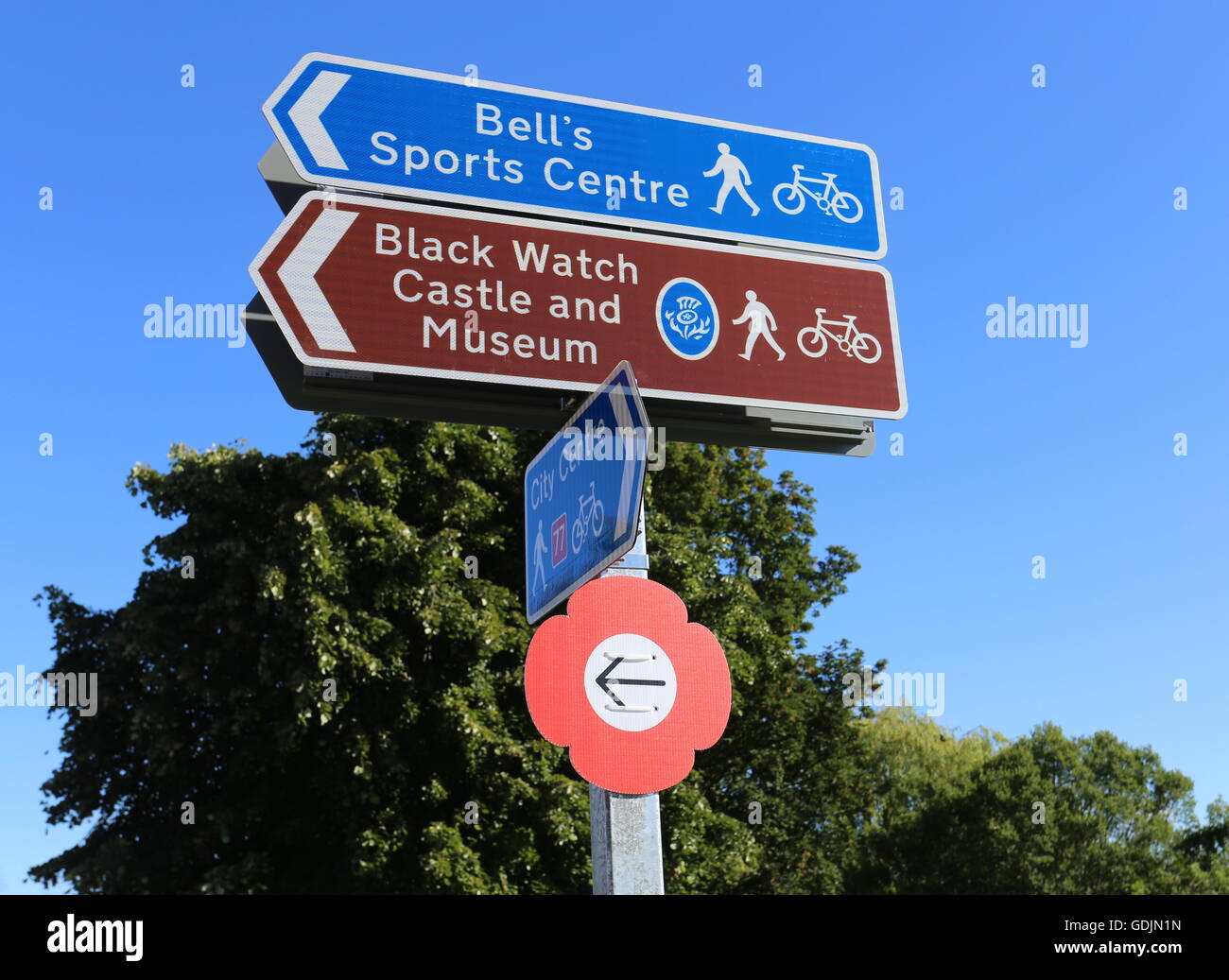 Sign for Bell's sport centre, Black Watch Museum and Weeping Window ...