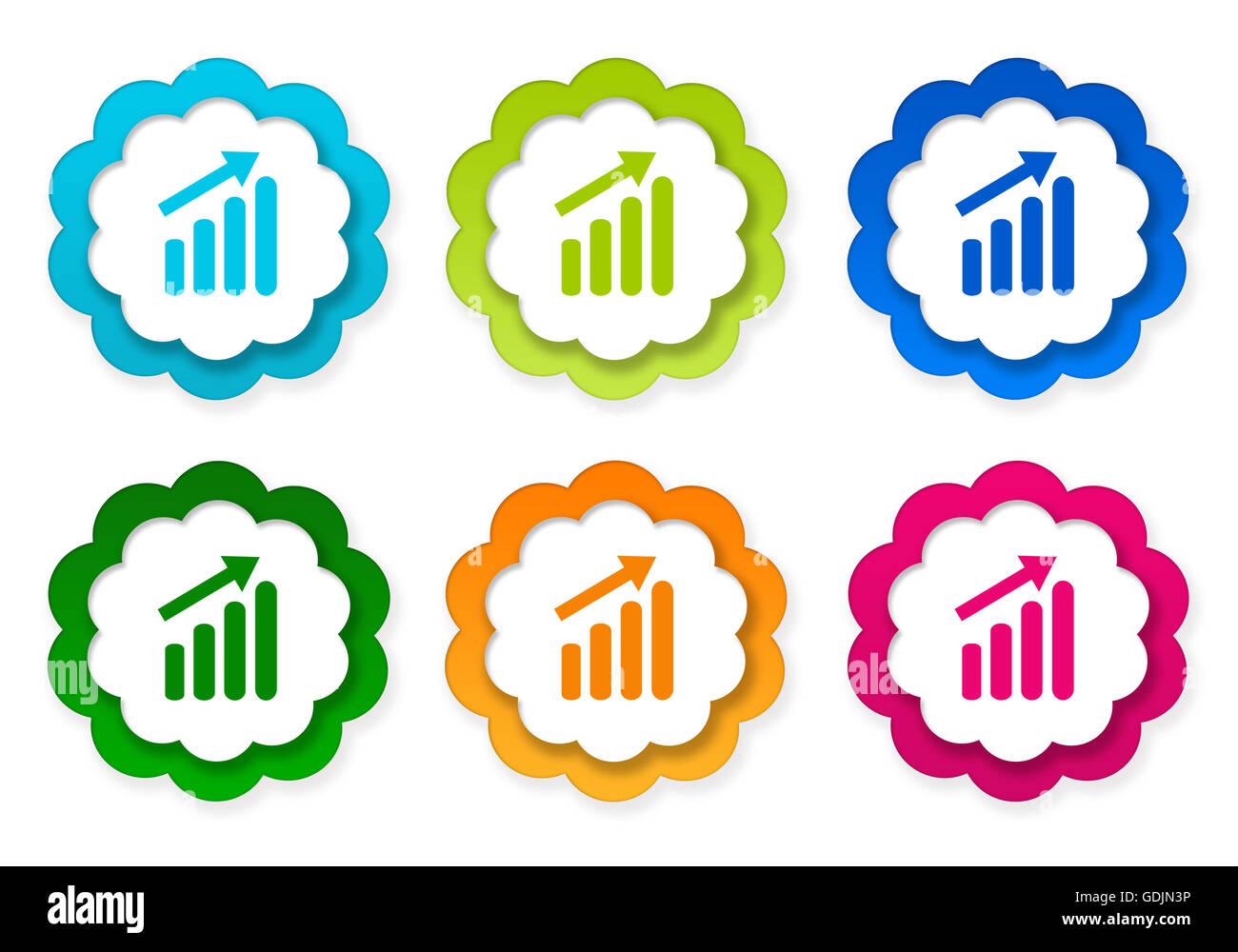 Set of colorful stickers icons with success symbol in blue, green, pink ...