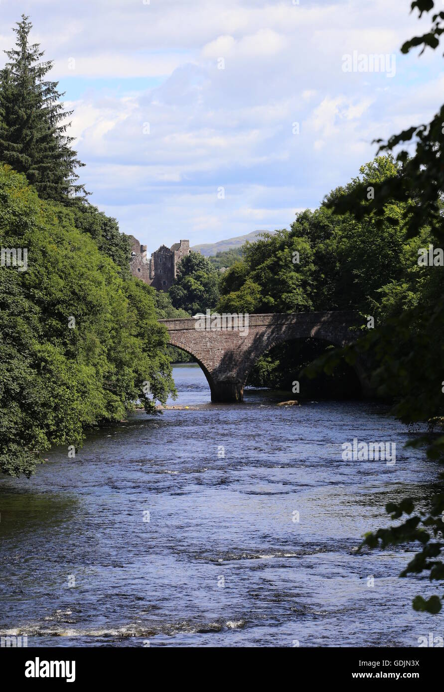 Doune castle and bridge over river Leith Scotland July 2016 Stock Photo ...