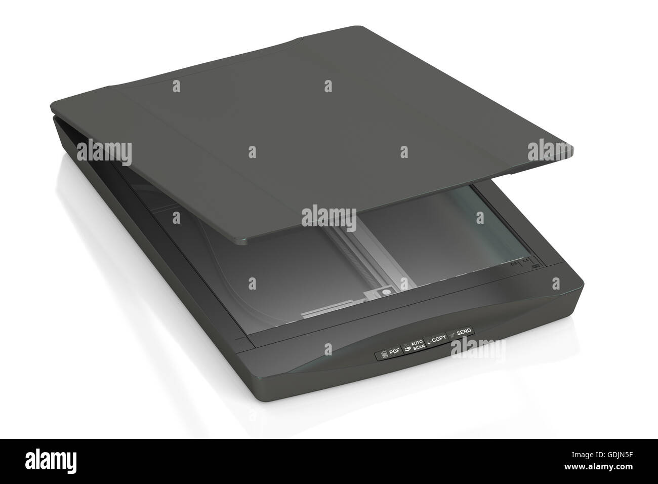 black flatbed scanner, 3D rendering isolated on white background Stock ...