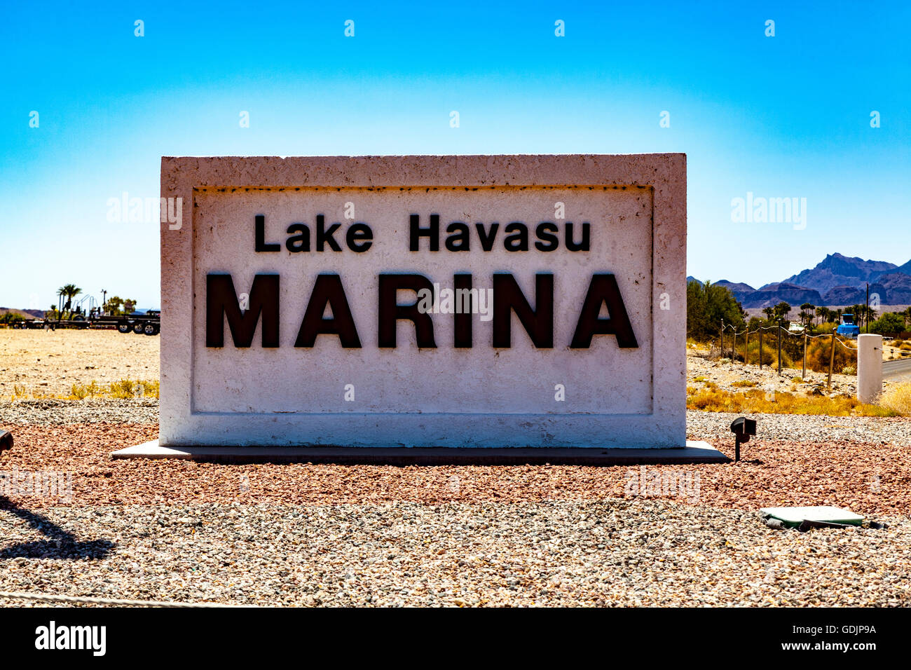 A sign for the Lake Havasu Marina in Lake Havasu city Arizona Stock ...