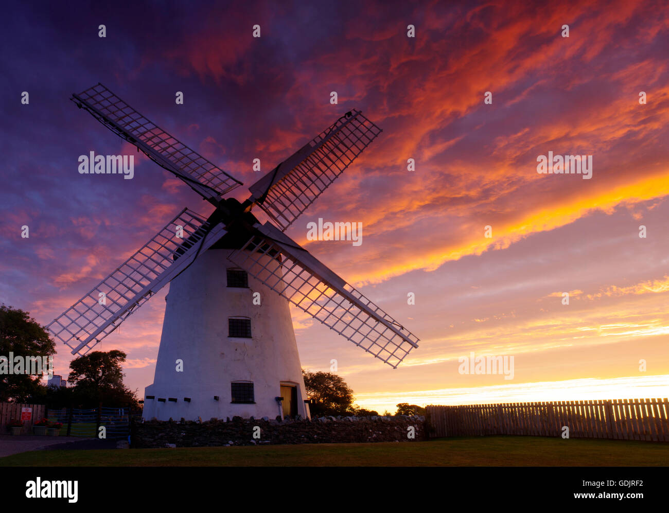 Llynnon Windmill at sunrise, Anglesey, North Wales, United Kingdom ...