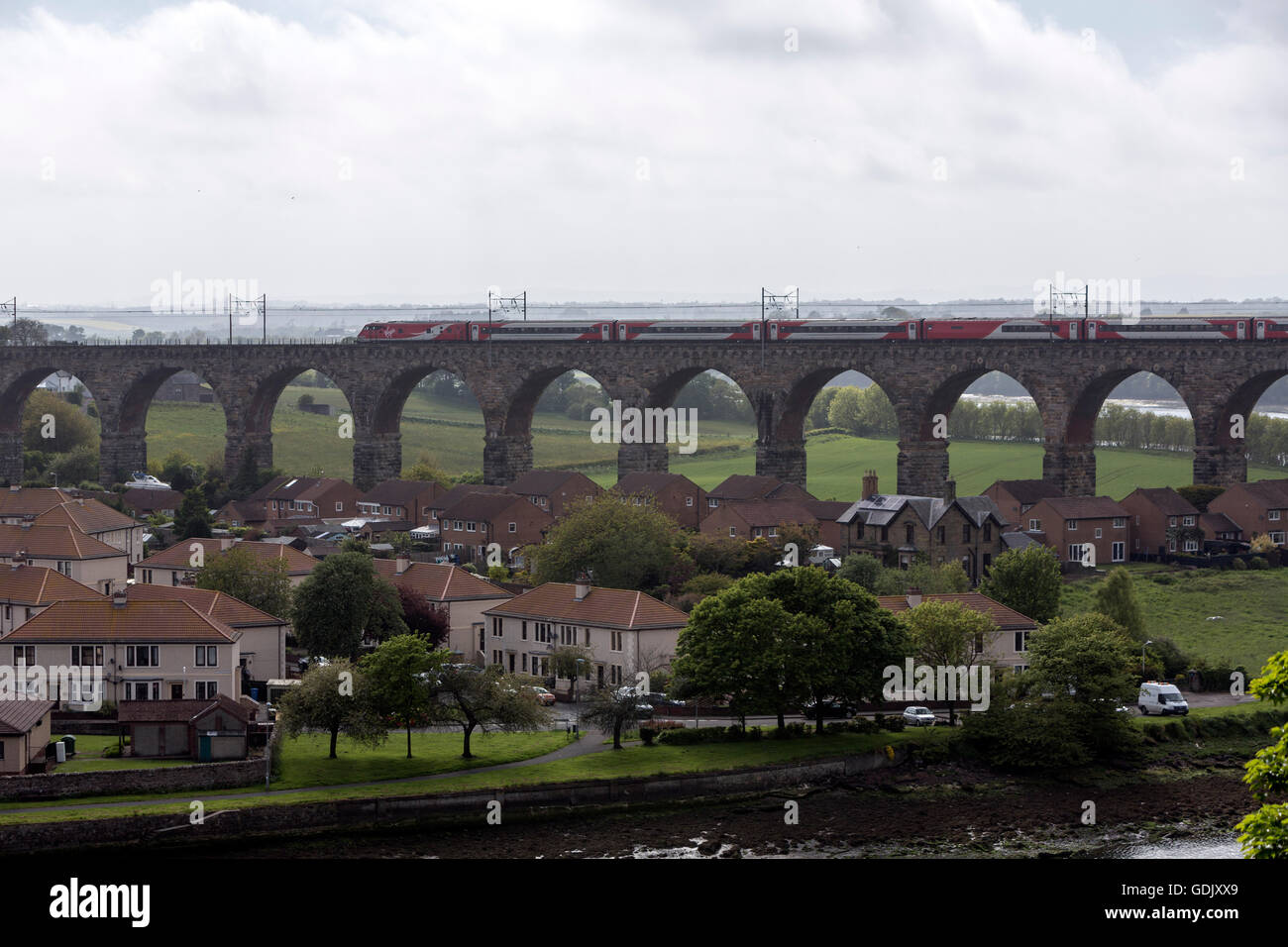 Train passes over the Royal Border Bridge on the East Coast Main Line ...