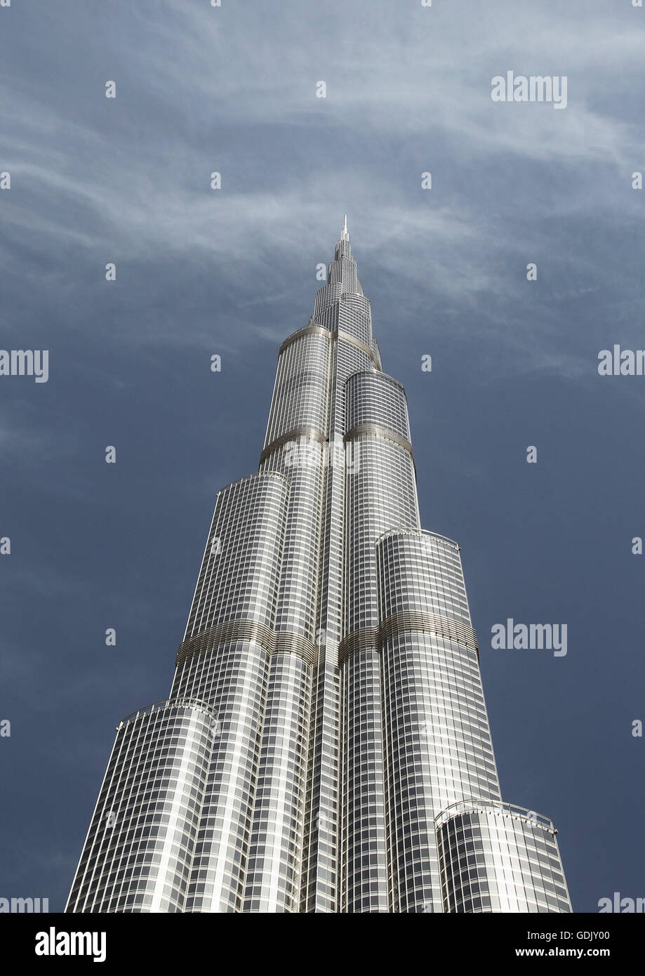 A closeup of iconic Burj Khalifa, the tallest building in the world ...