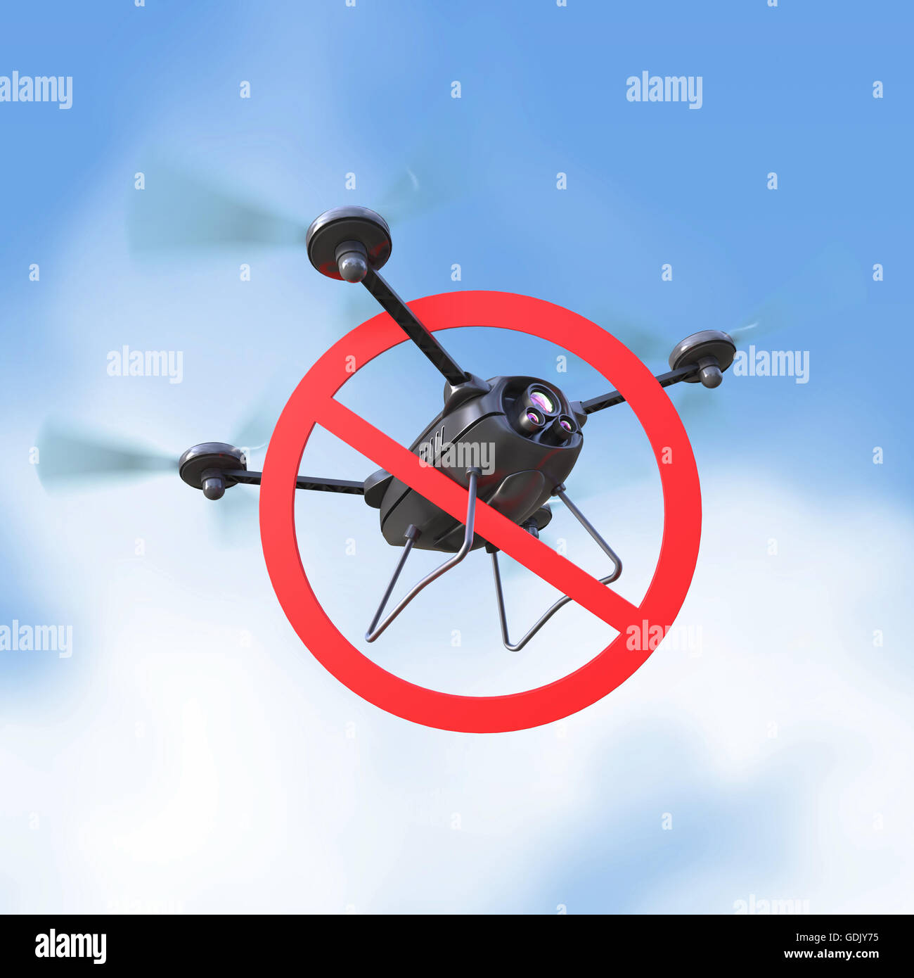 No drones sign. restricted fly zone, realistic 3d camera Drone hovering ...