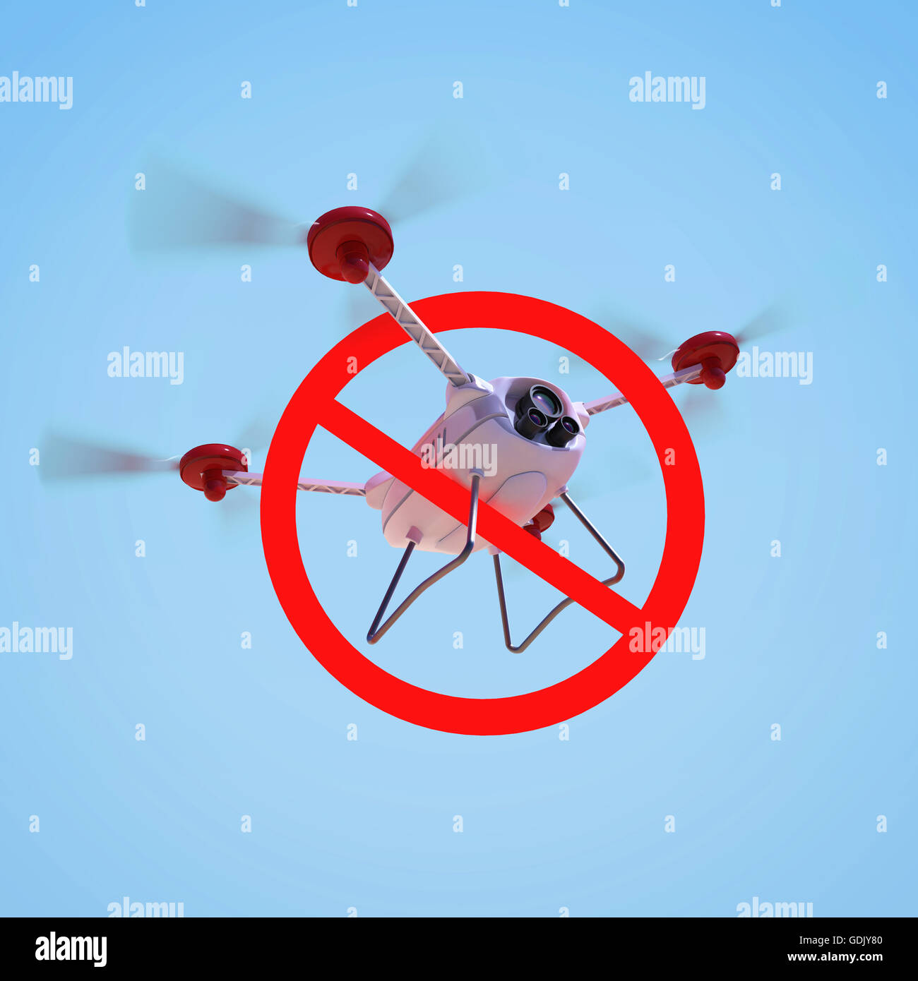 No drones sign. restricted fly zone, realistic 3d camera Drone hovering ...