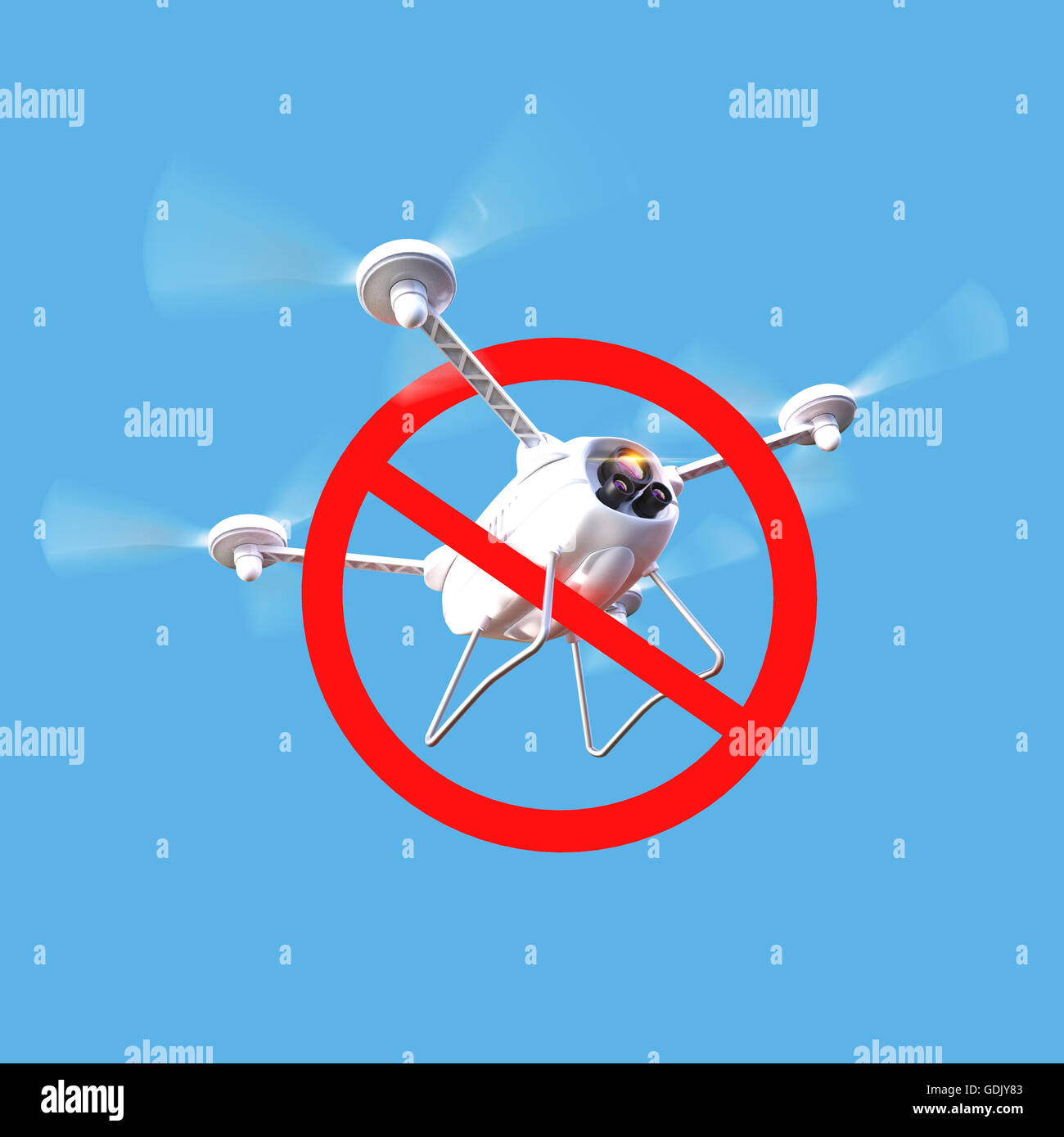No drones sign. restricted fly zone, realistic 3d camera Drone hovering ...